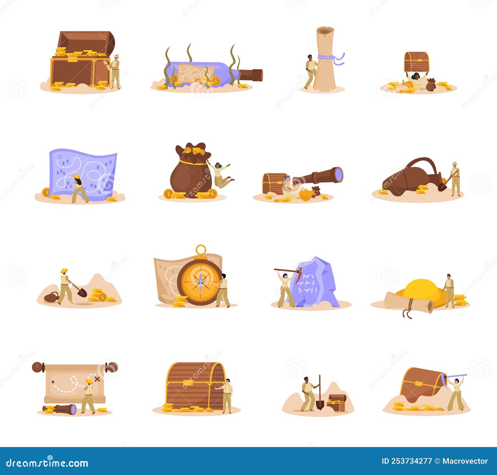 Treasure Hunt Icons Set stock vector. Illustration of money - 253734277