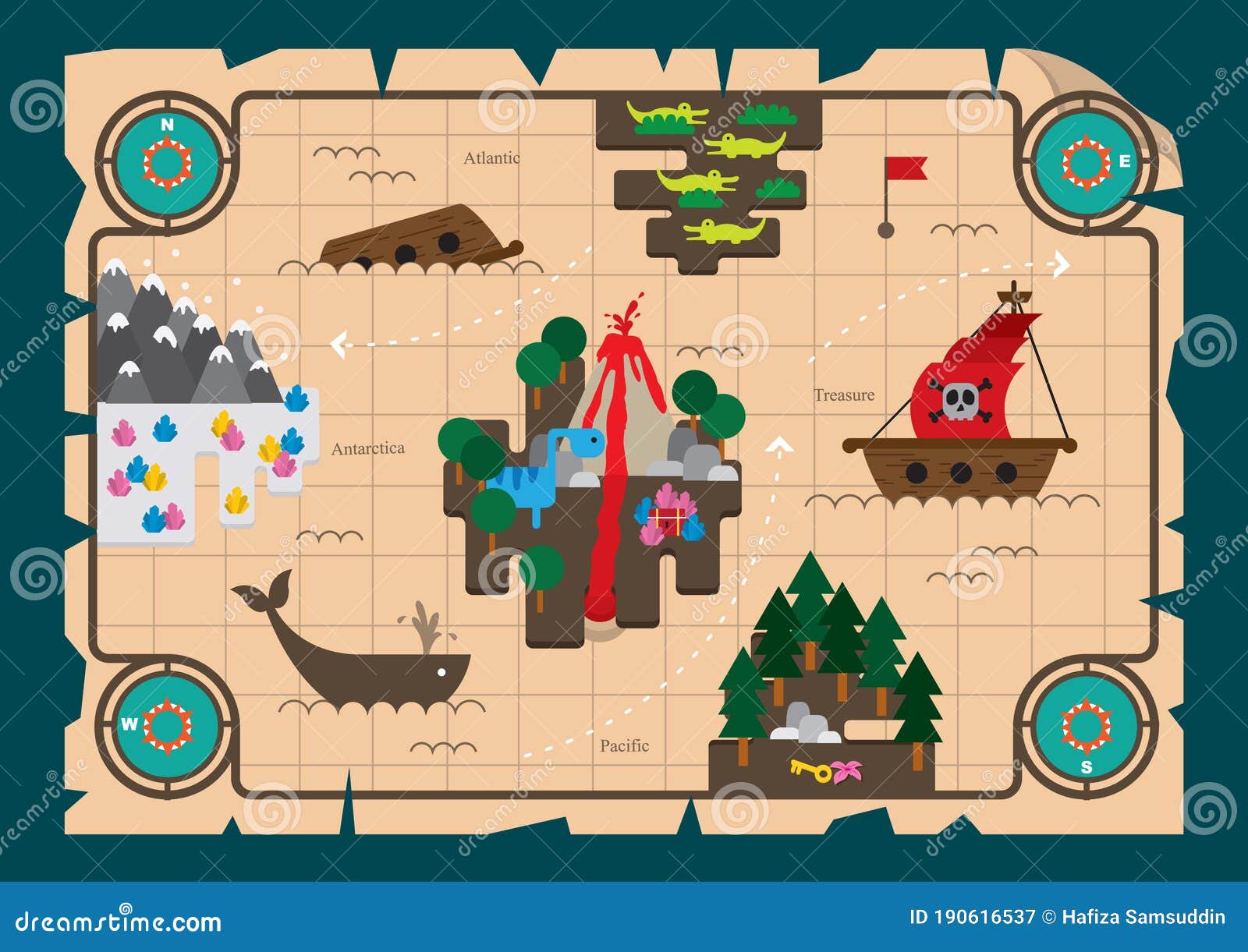 Treasure Hunt Map. Vector Illustration Decorative Design Stock Vector ...
