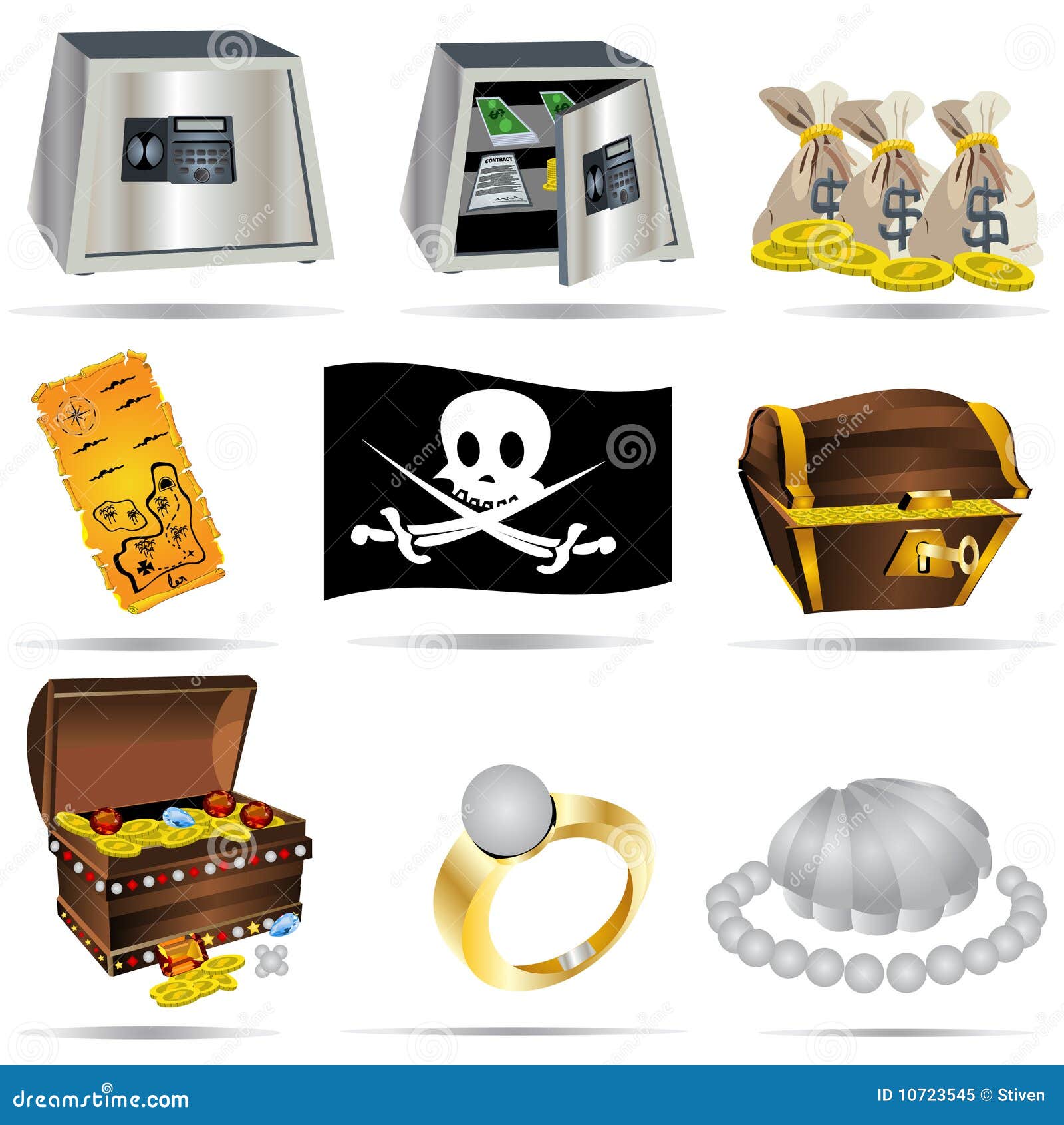 Treasure Icons Set stock vector. Illustration of money - 10723545