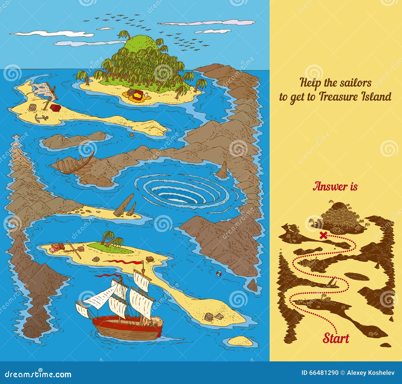Treasure Island Maze Game stock vector. Illustration of ship - 66481290