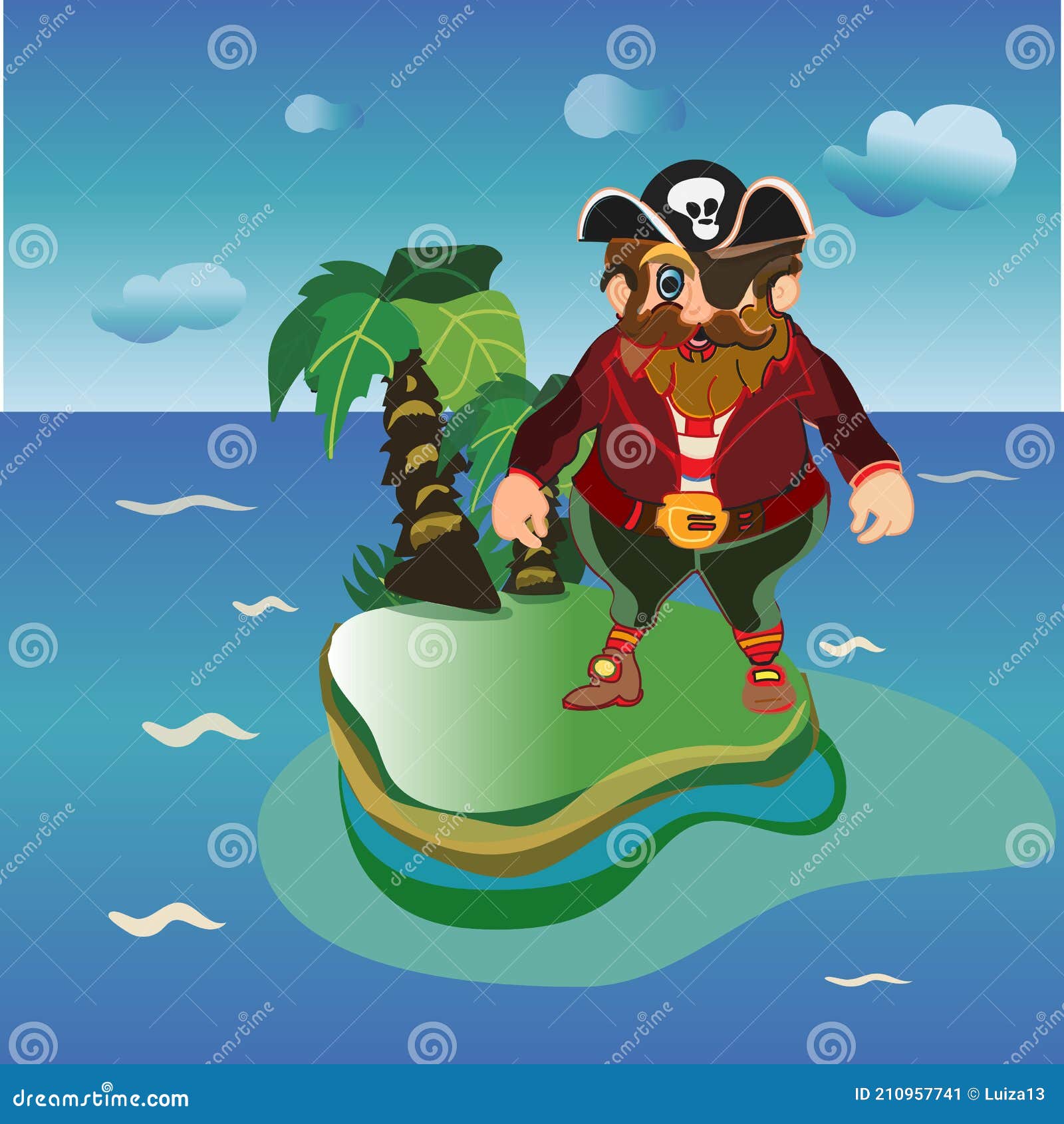 Treasure Island with Pirate Parrot - Vector Illustration. Stock Vector ...