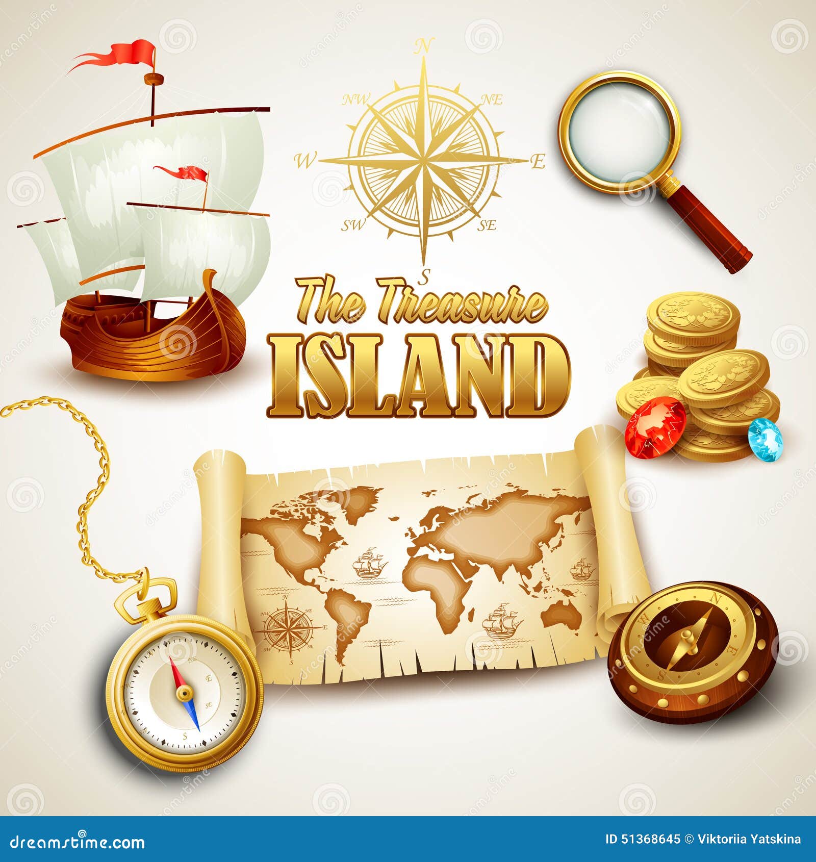Treasure Island. Vector Icons Set Stock Vector - Illustration of ...