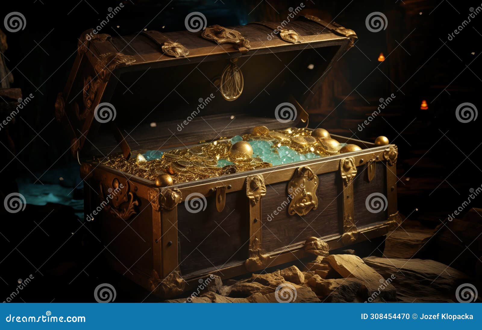 Treasure in Large Ancient Chest. Stock Illustration - Illustration of ...