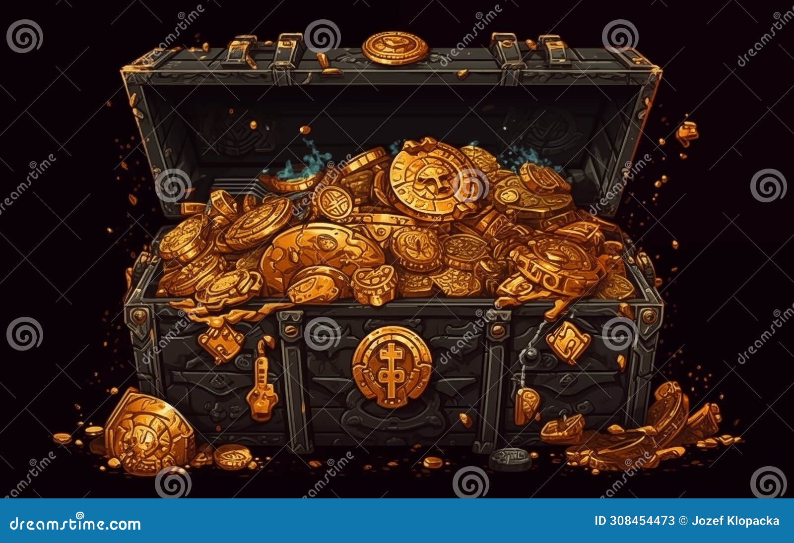Treasure in Large Ancient Chest. Stock Illustration - Illustration of ...