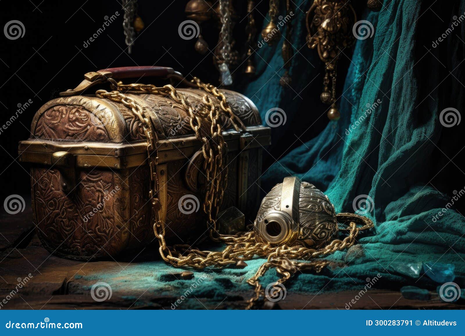 A Treasure with a Lock, and a Key on a Chain beside it Stock Image ...