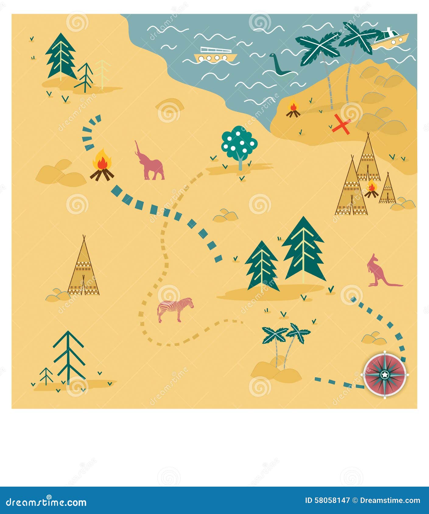 Treasure map stock illustration. Illustration of ship - 58058147