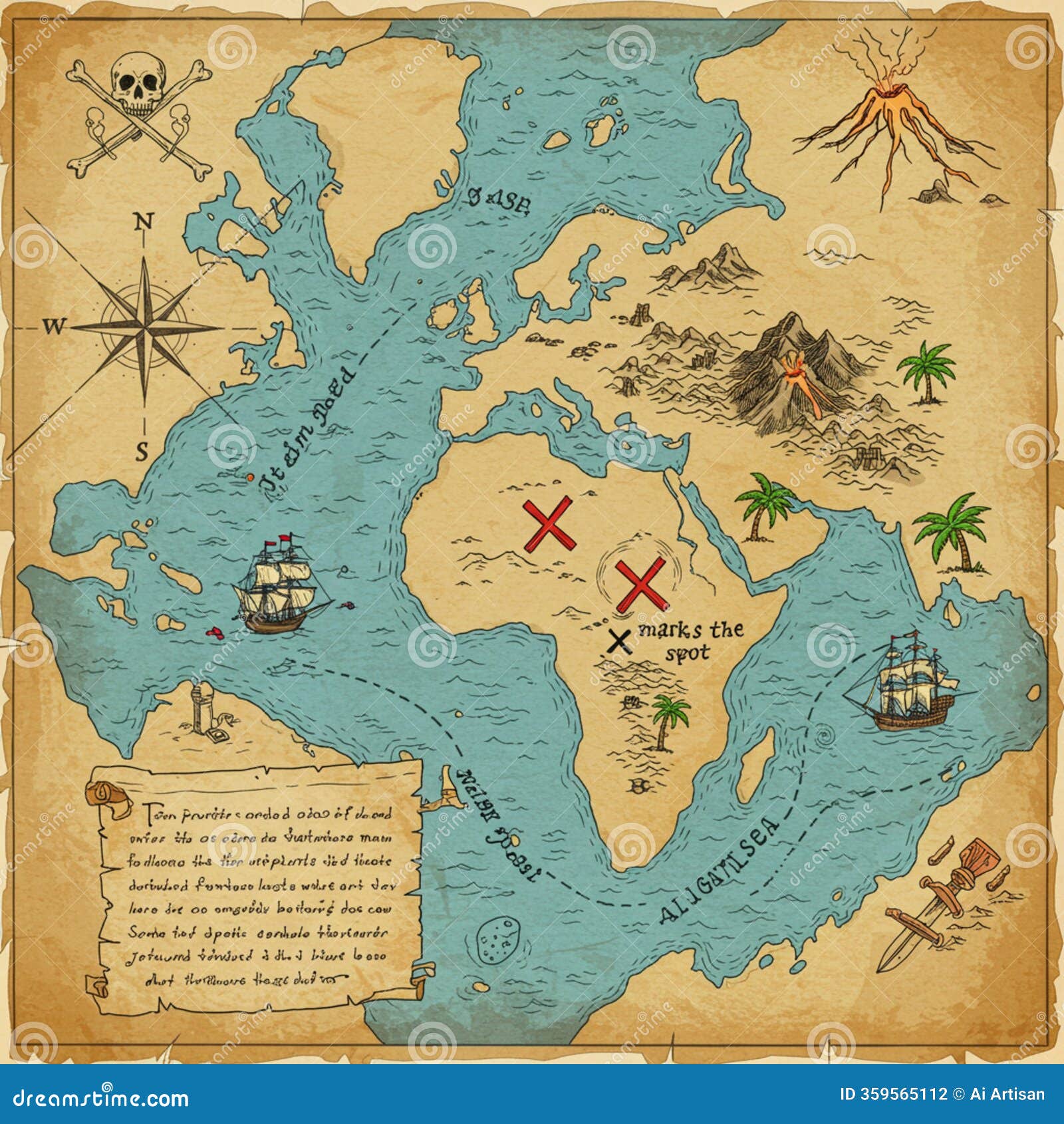 A Treasure Map with an Aged, Parchment-like Background. Stock ...