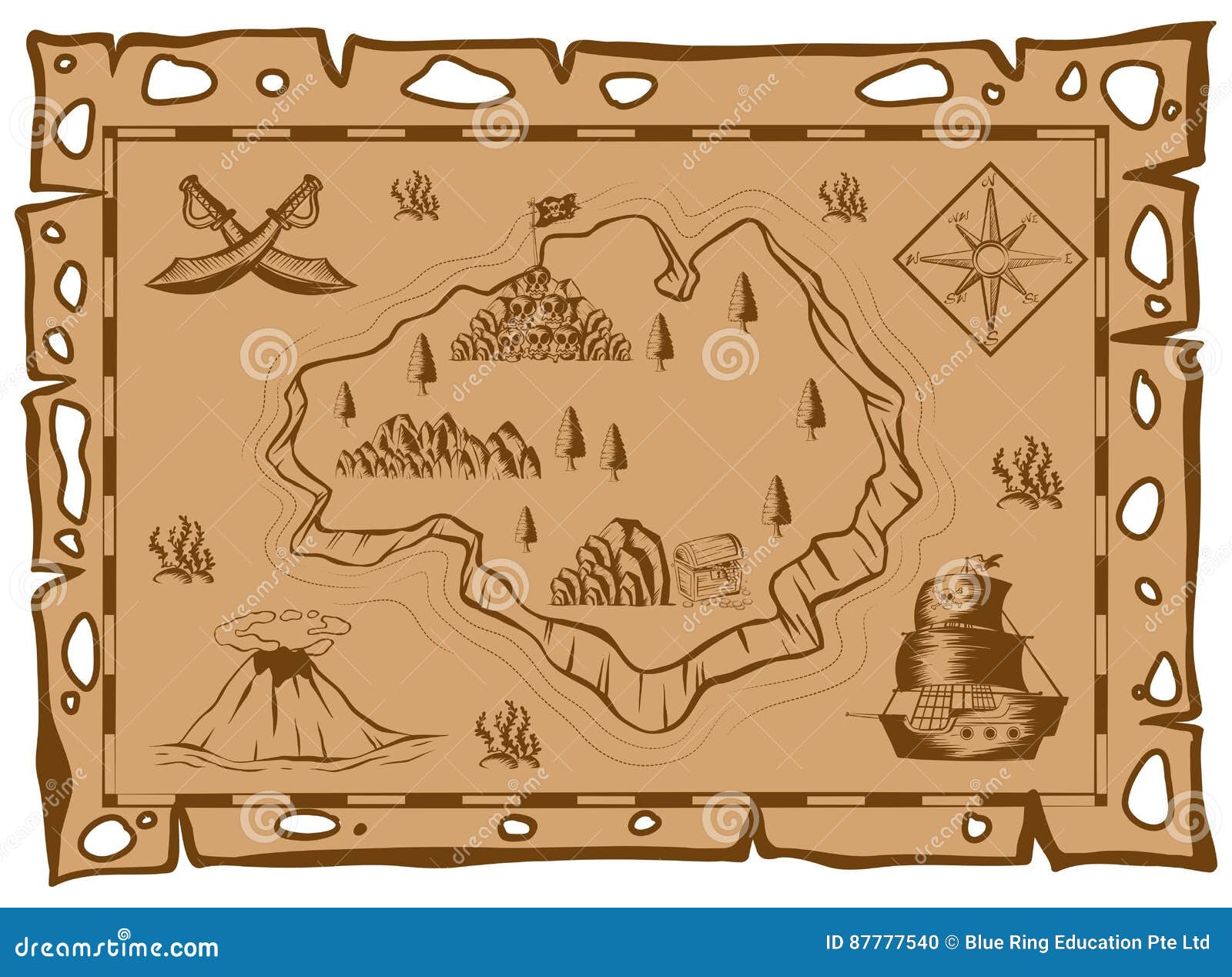 Treasure Map on Brown Paper Stock Vector - Illustration of ship, island ...