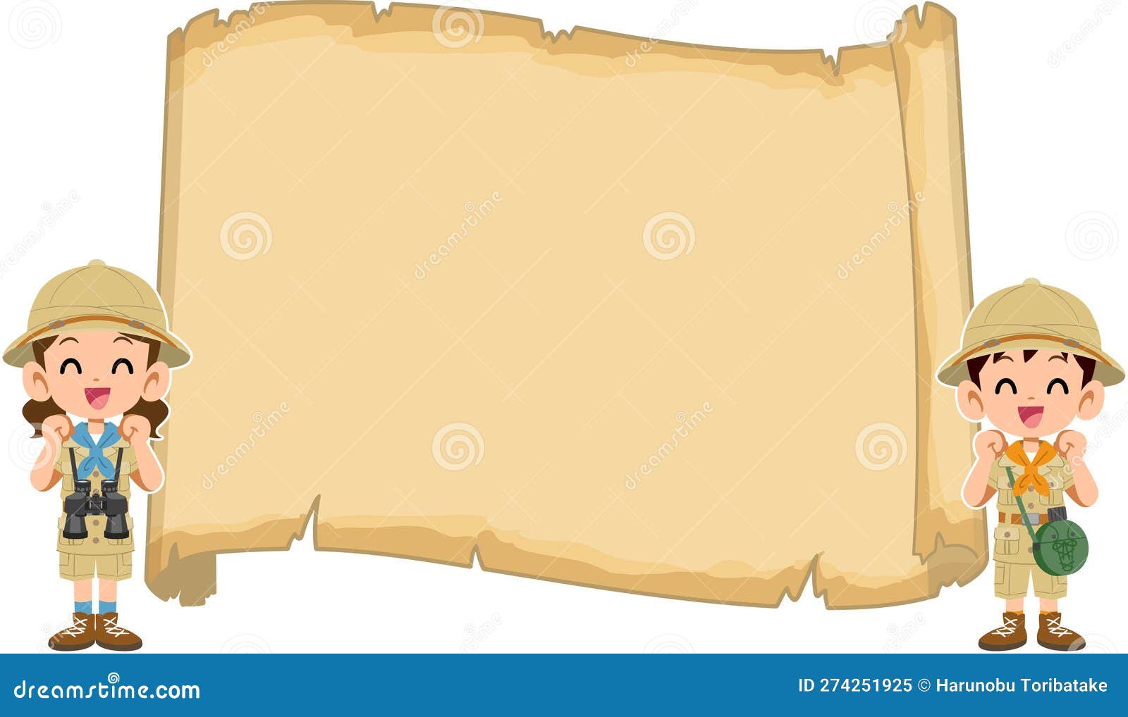 Treasure Map Frame and Excited Children Stock Vector - Illustration of ...