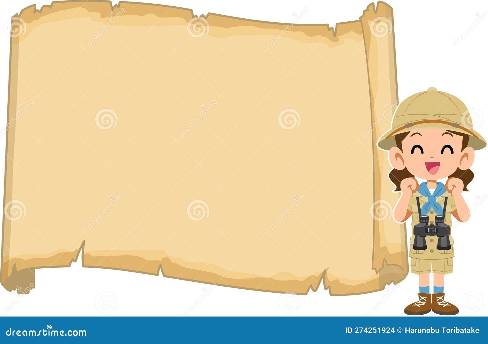 Treasure Map Frame and Excited Girl Stock Vector - Illustration of ...