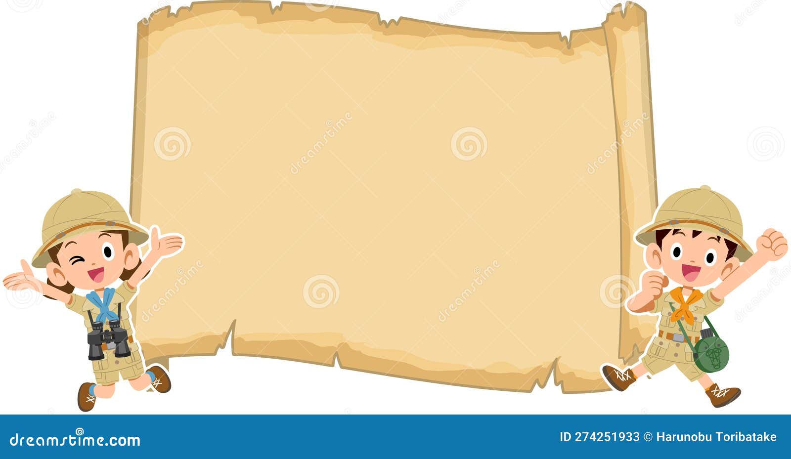 Treasure Map Frame and Jumping Children Stock Vector - Illustration of ...