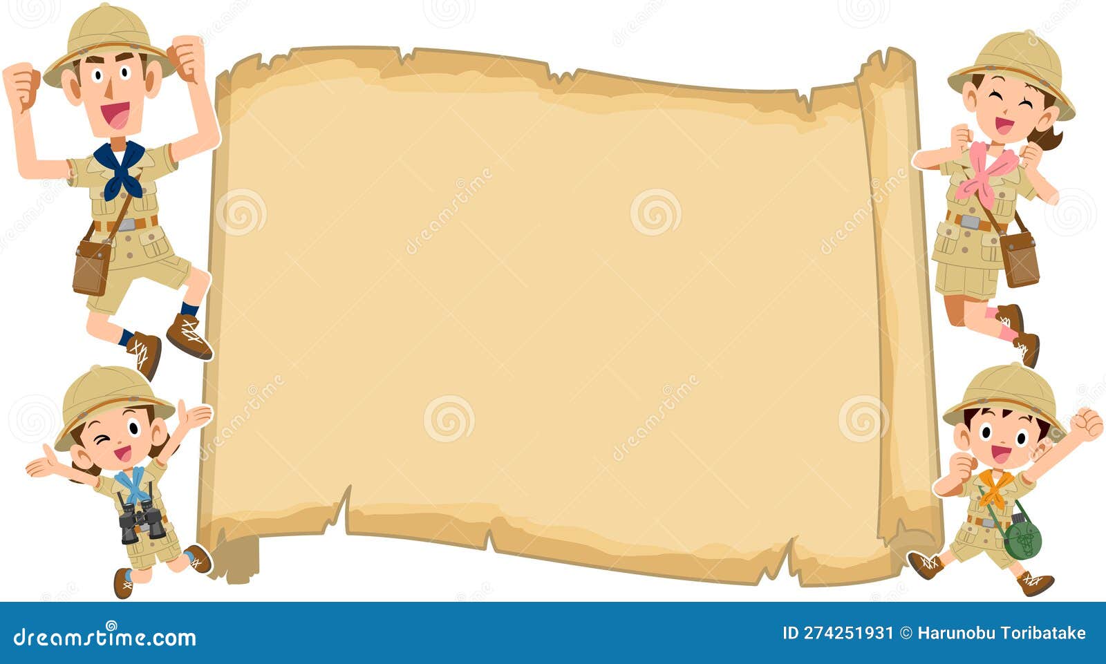 Treasure Map Frame And Jumping Family Cartoon Vector | CartoonDealer.com #274251931