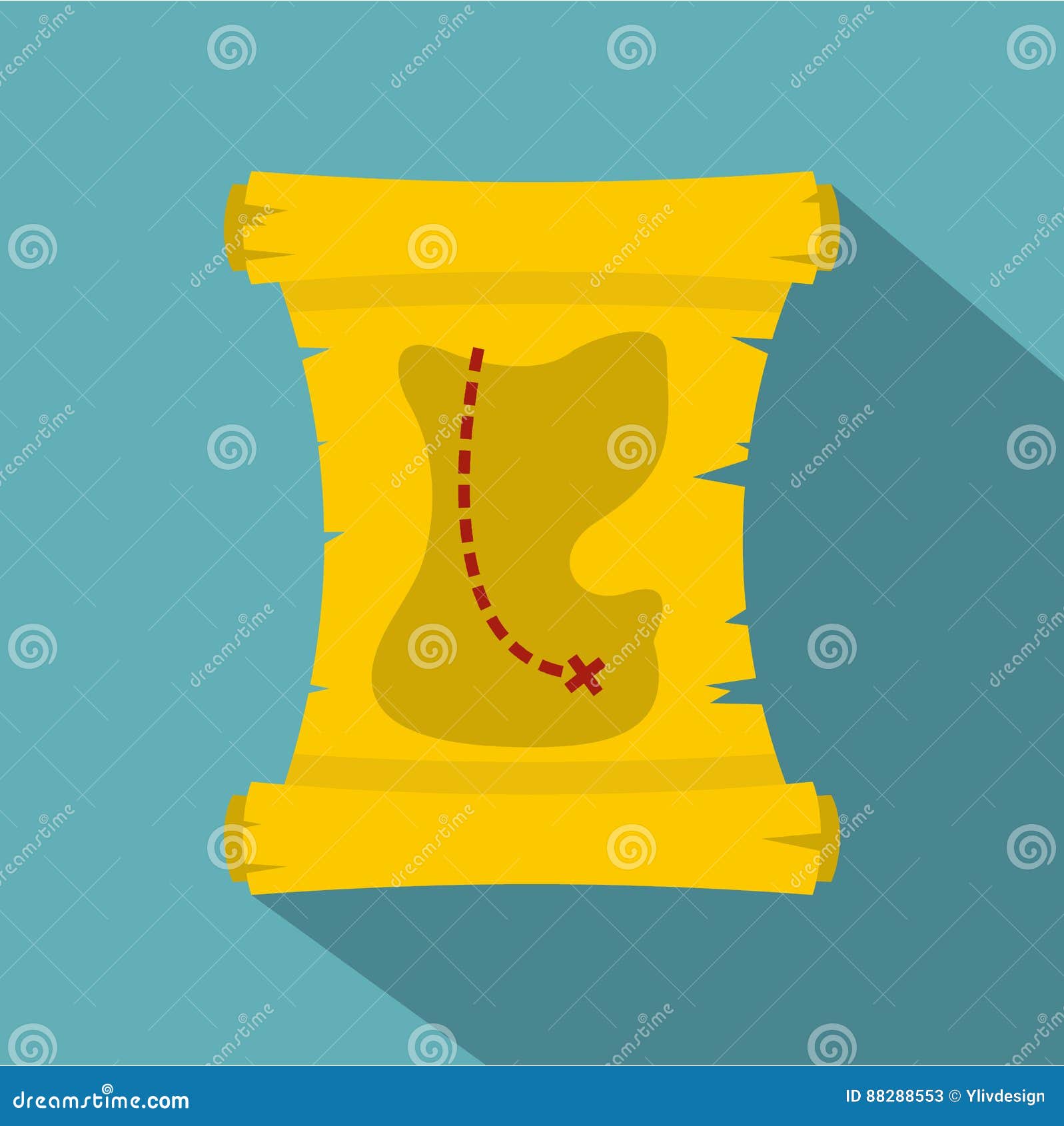 Treasure Map Icon, Flat Style Stock Vector - Illustration of retro ...