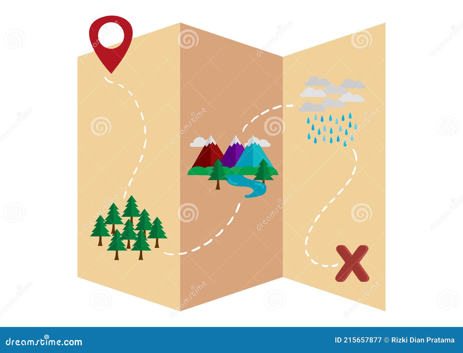 Treasure Map Illustration with Forests, Mountains and Rivers and ...