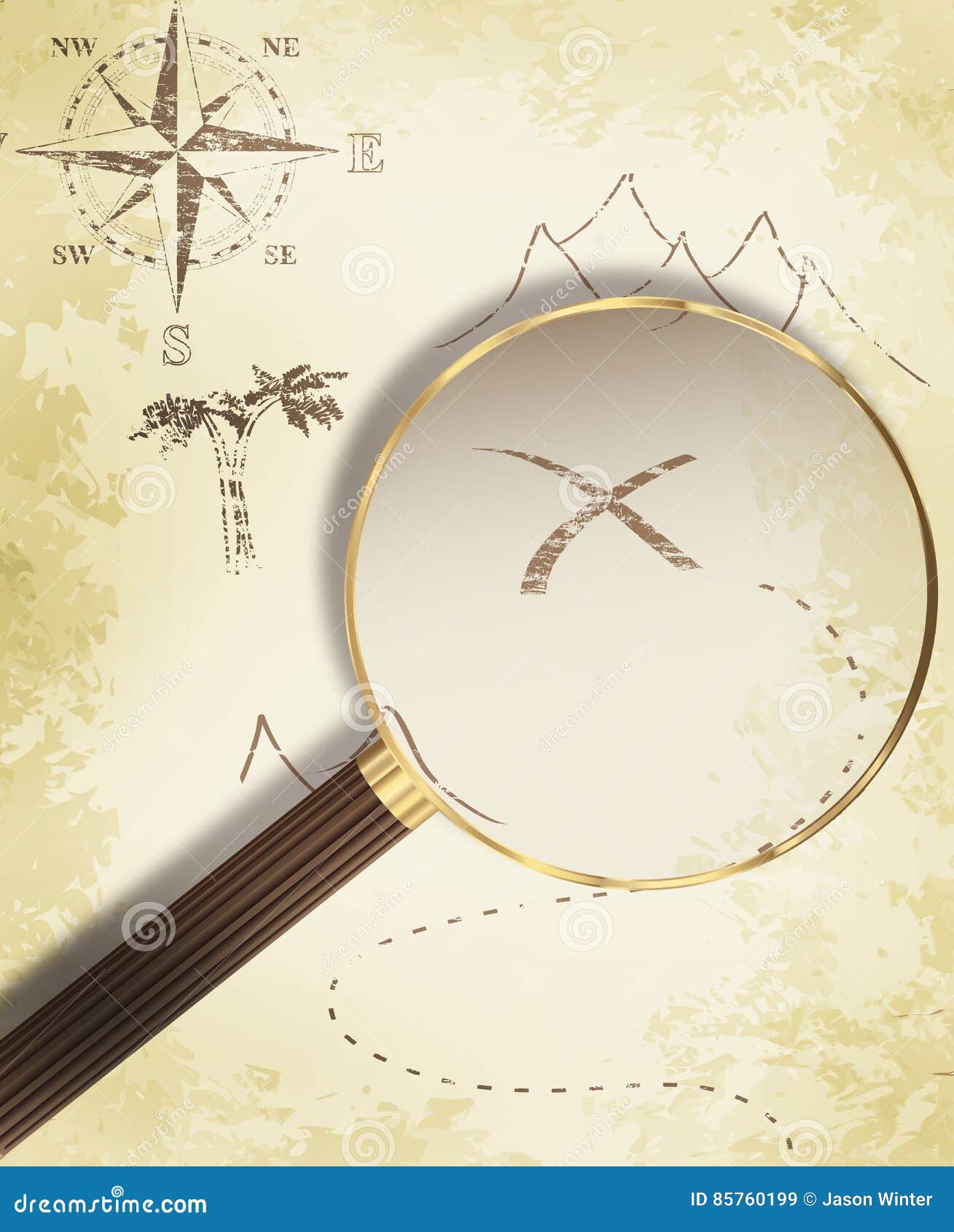 Treasure Map and Magnifying Glass Stock Illustration - Illustration of ...