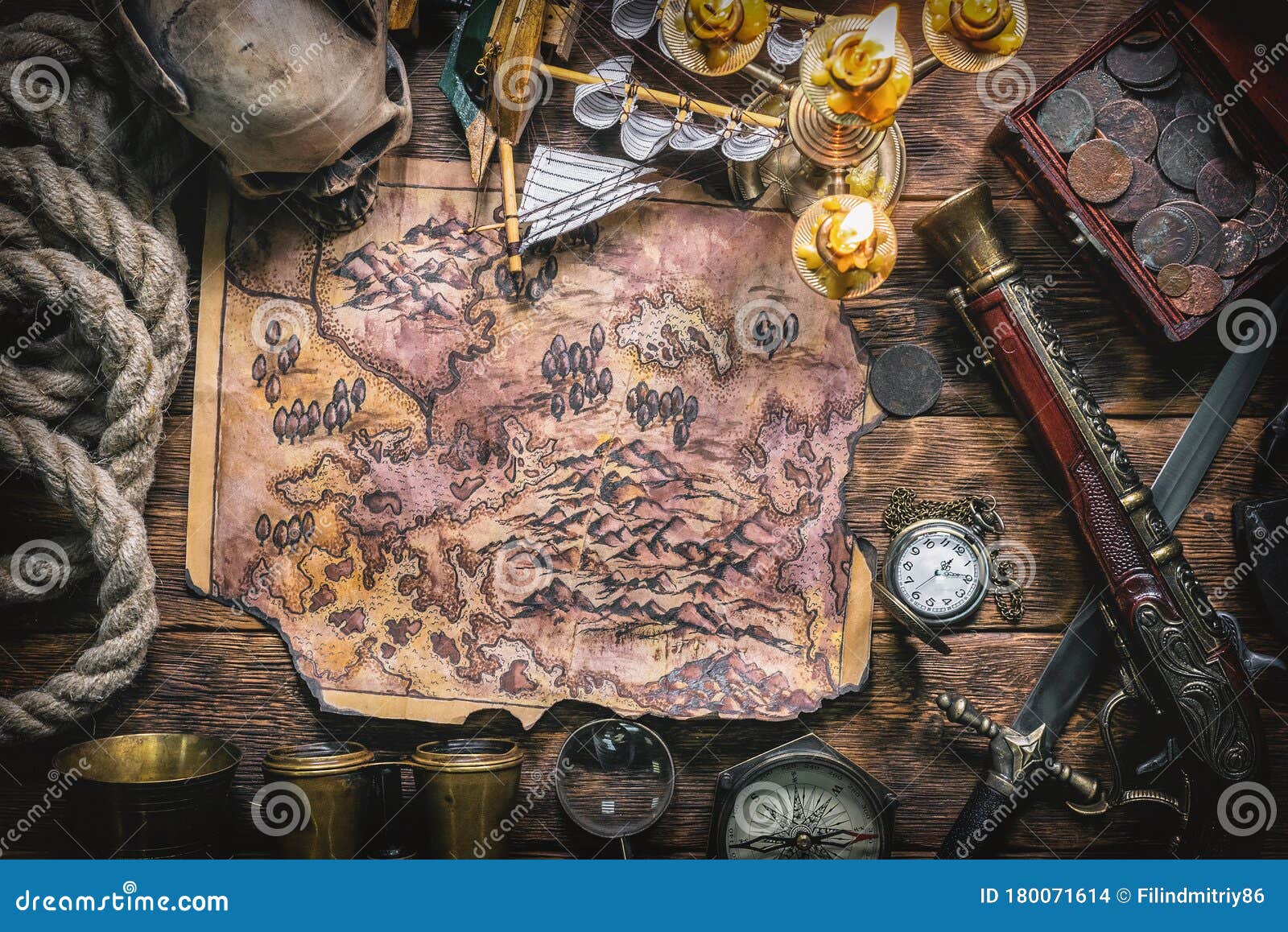 Treasure map stock photo. Image of binoculars, loupe - 180071614