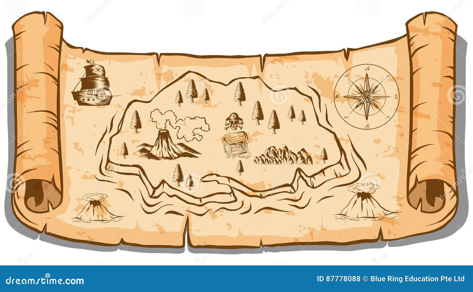Treasure map on roll paper stock vector. Illustration of atlas - 87778088