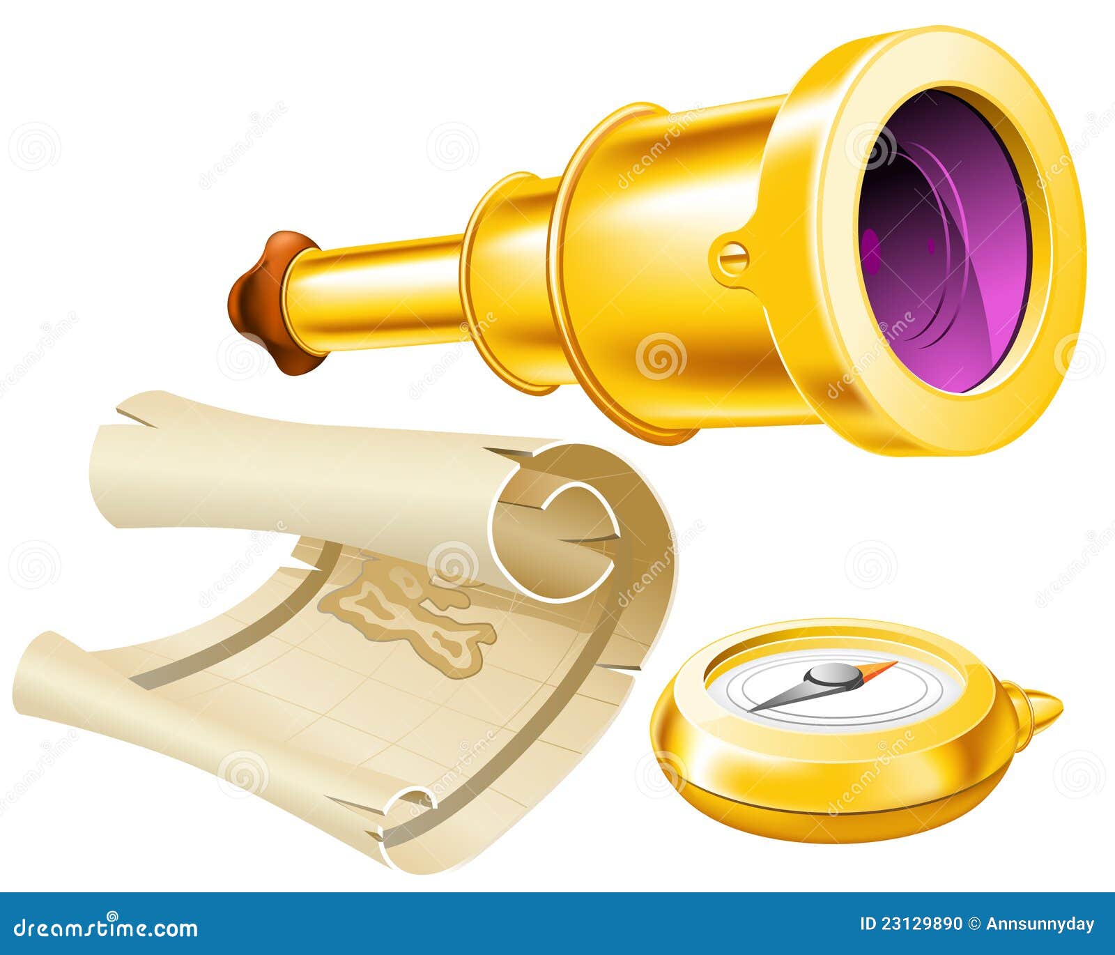 Treasure Map, Telescope And Compass Vector Illustration | CartoonDealer ...