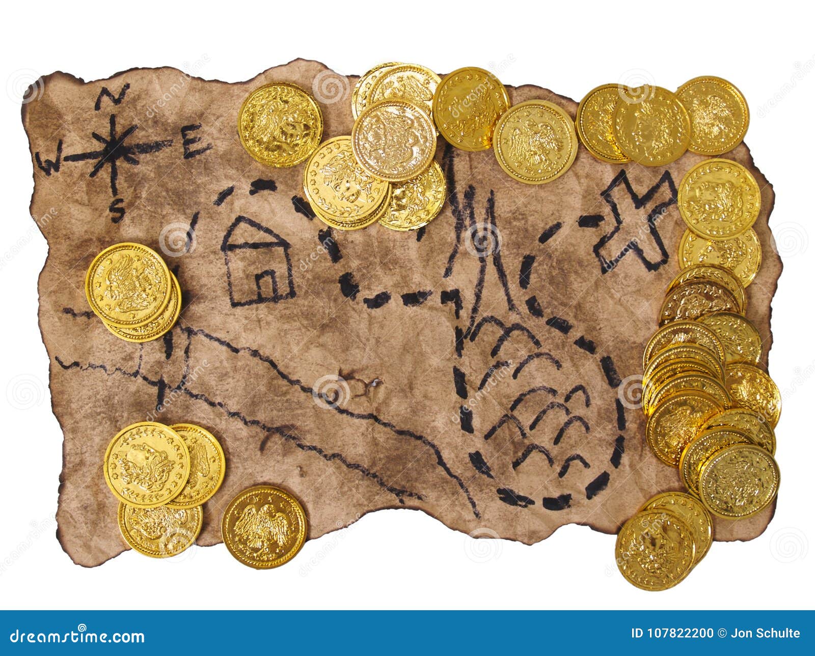 A Treasure Map To Find Gold Stock Photo - Image of silver, coins: 107822200
