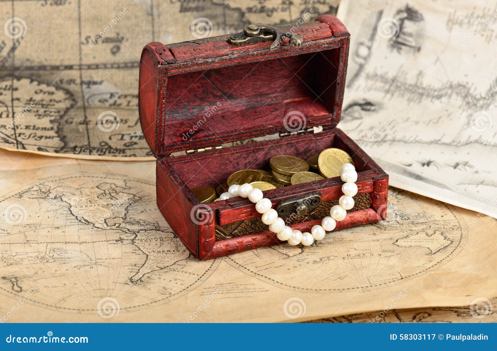 Treasure Map and Vintage Chest Stock Image - Image of ancient, close ...