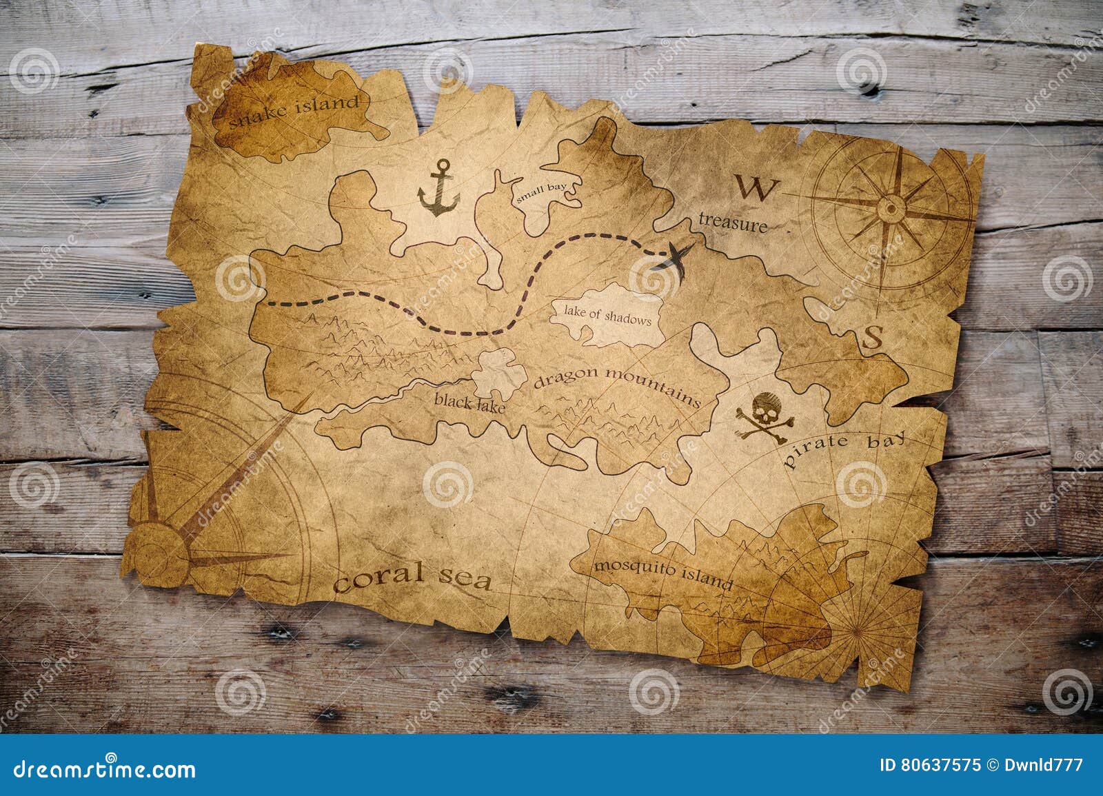 Treasure Map on Wooden Table Stock Illustration - Illustration of ...
