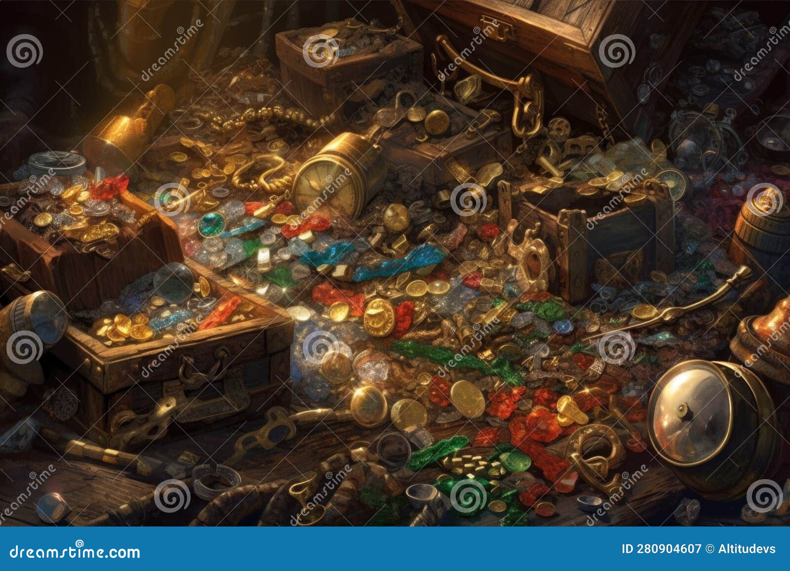 Treasure Overflowing with Gold, Silver and Precious Gems in the ...