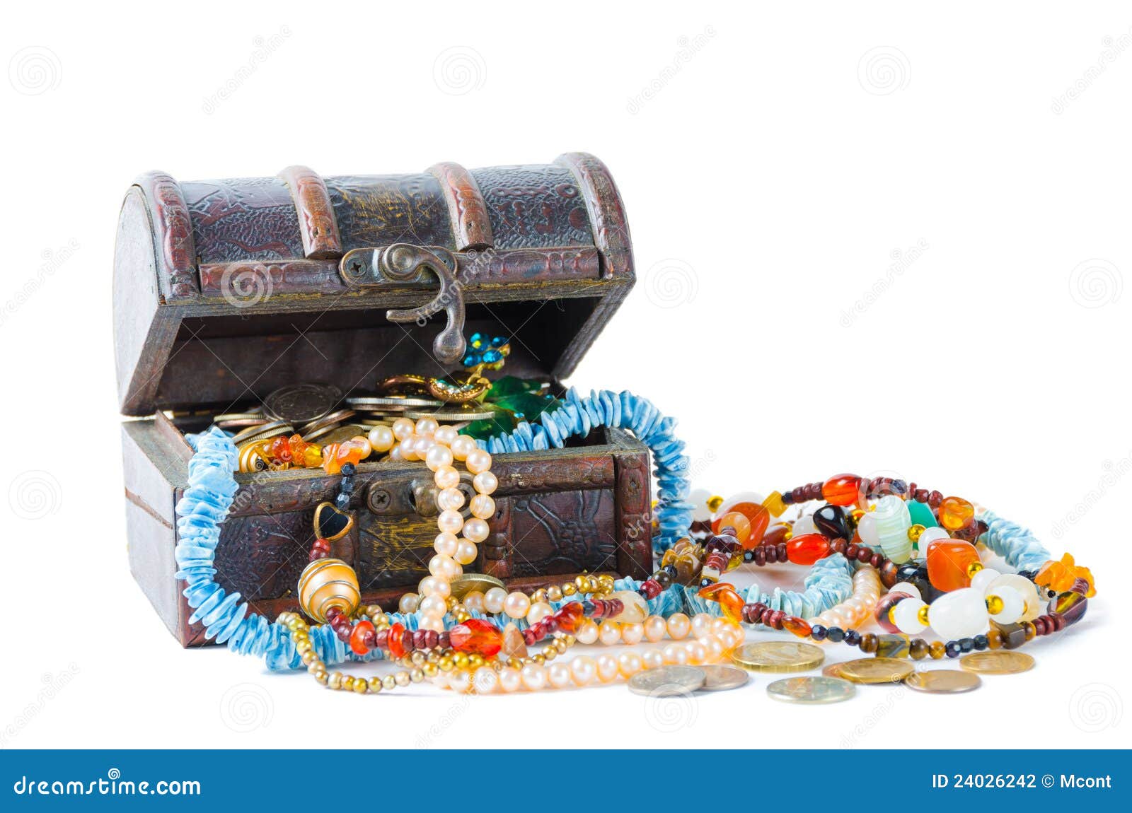 Treasure with Precious Stones and Coins Stock Photo - Image of trunk ...