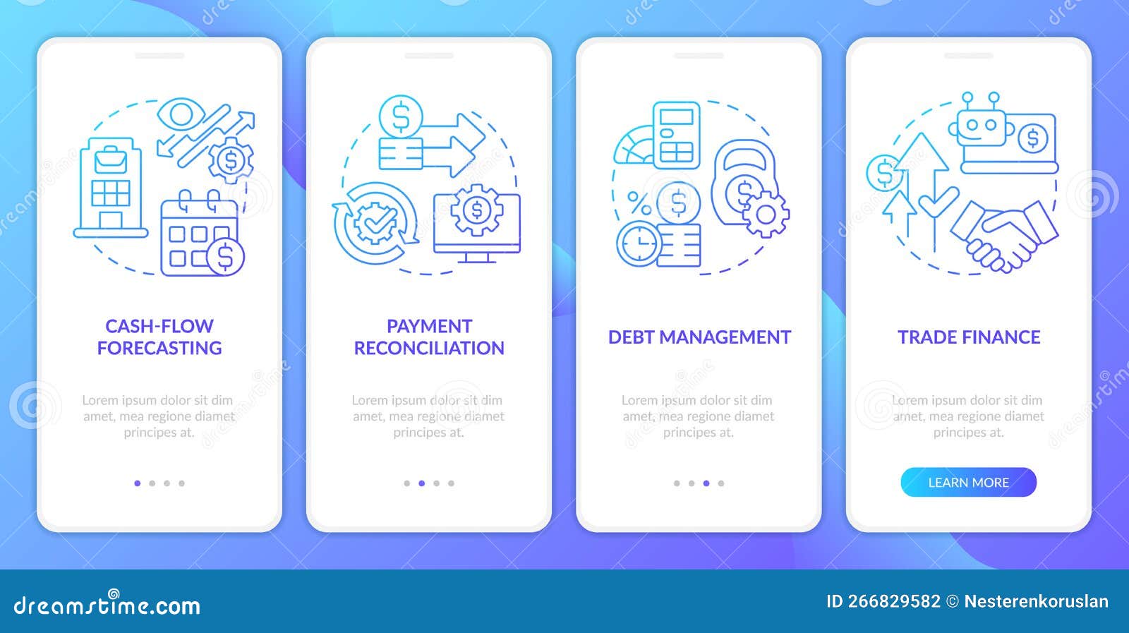 Treasury Management System Feature Blue Gradient Onboarding Mobile App ...