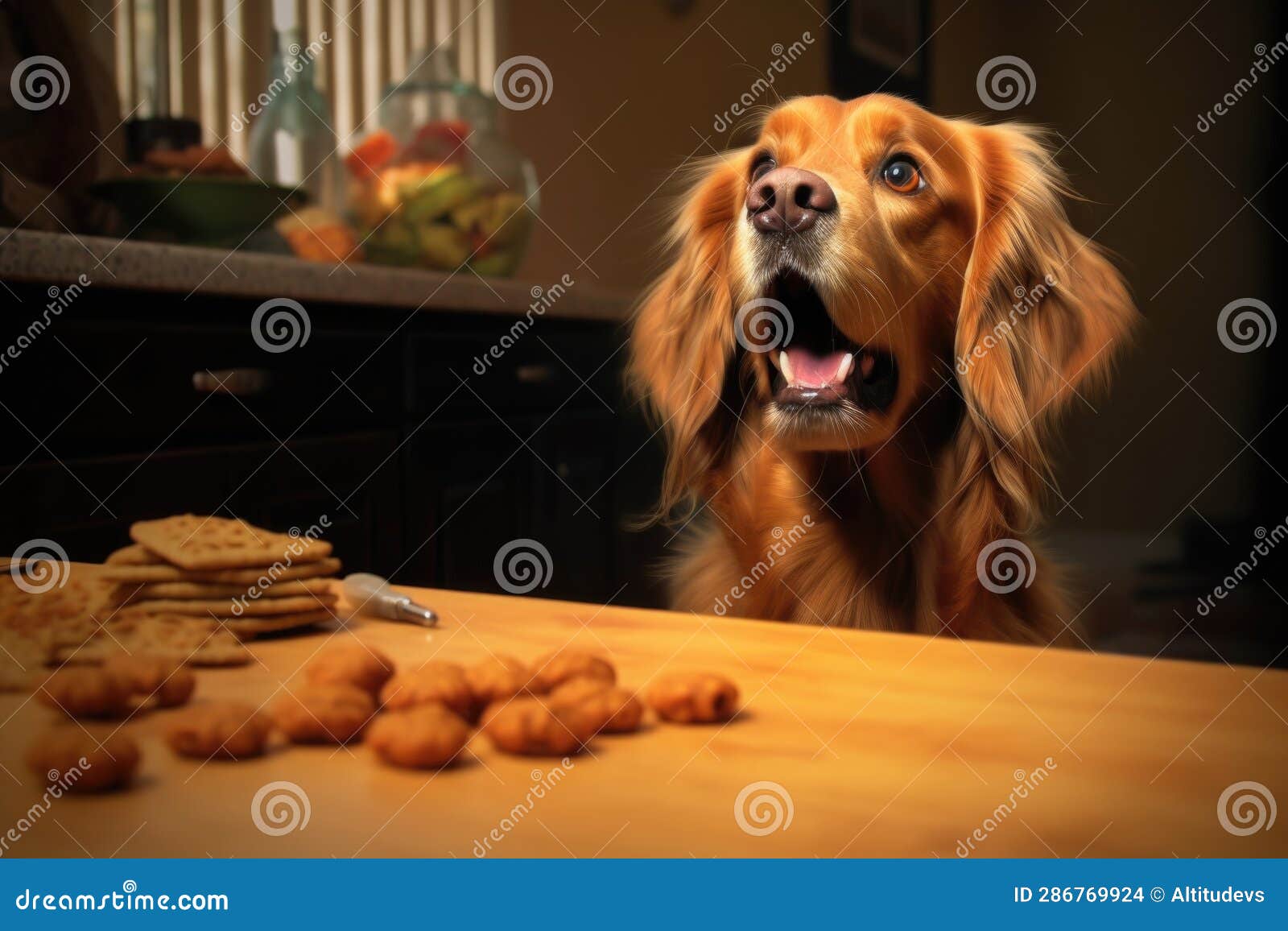 Treat in Focus, Drooling Dog in Background Stock Photo - Image of ...