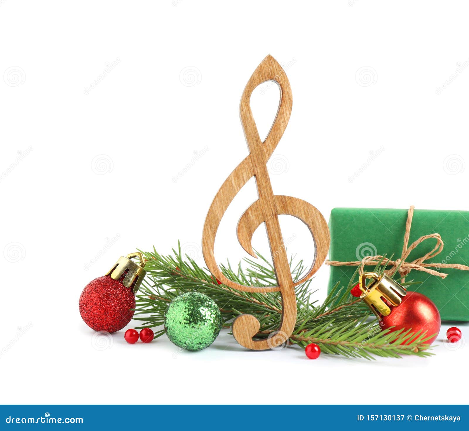 Treble Clef with Decorations on . Christmas Music Concept Stock Image ...