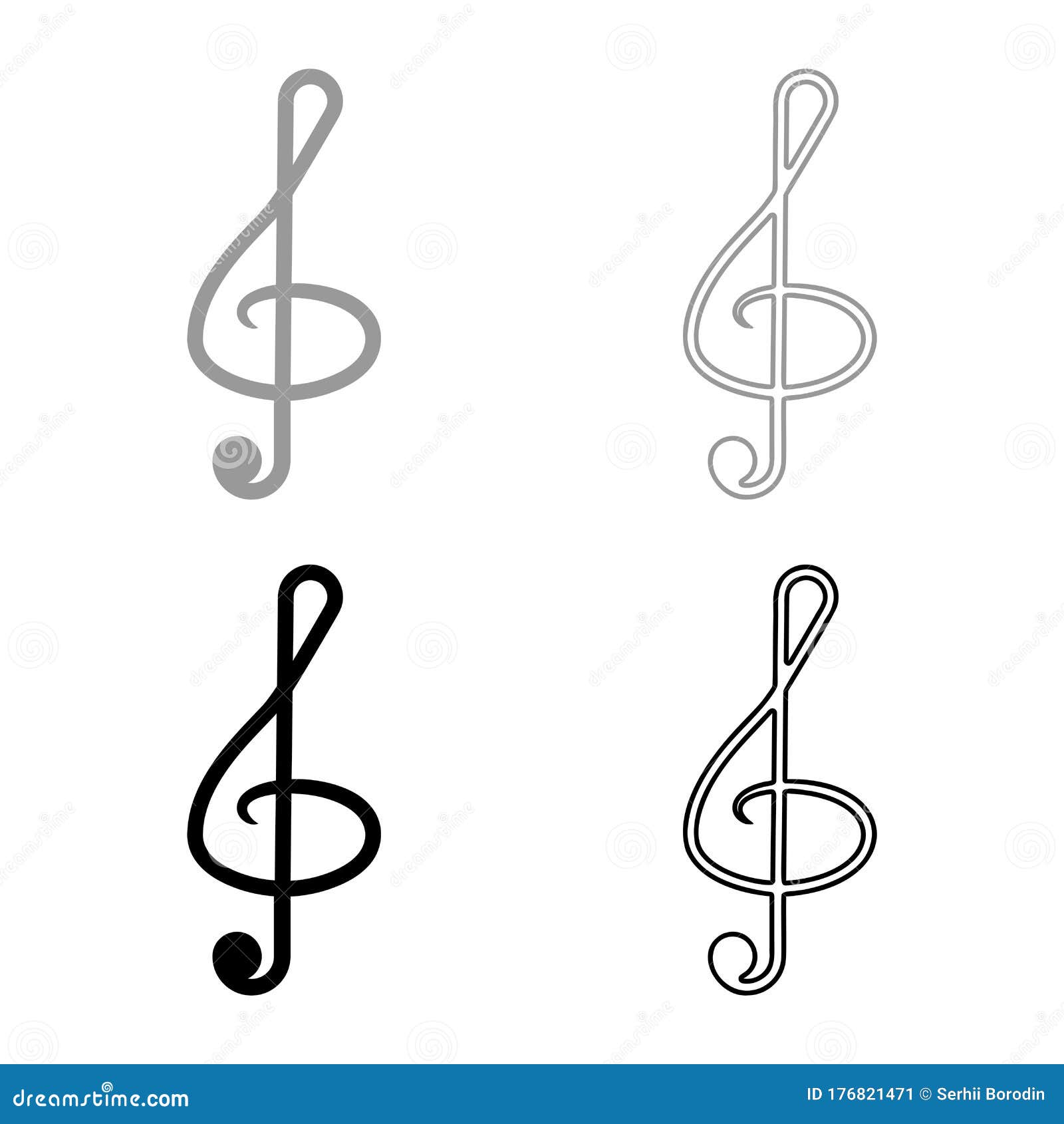 Treble Clef Icon Outline Set Black Grey Color Vector Illustration Flat ...