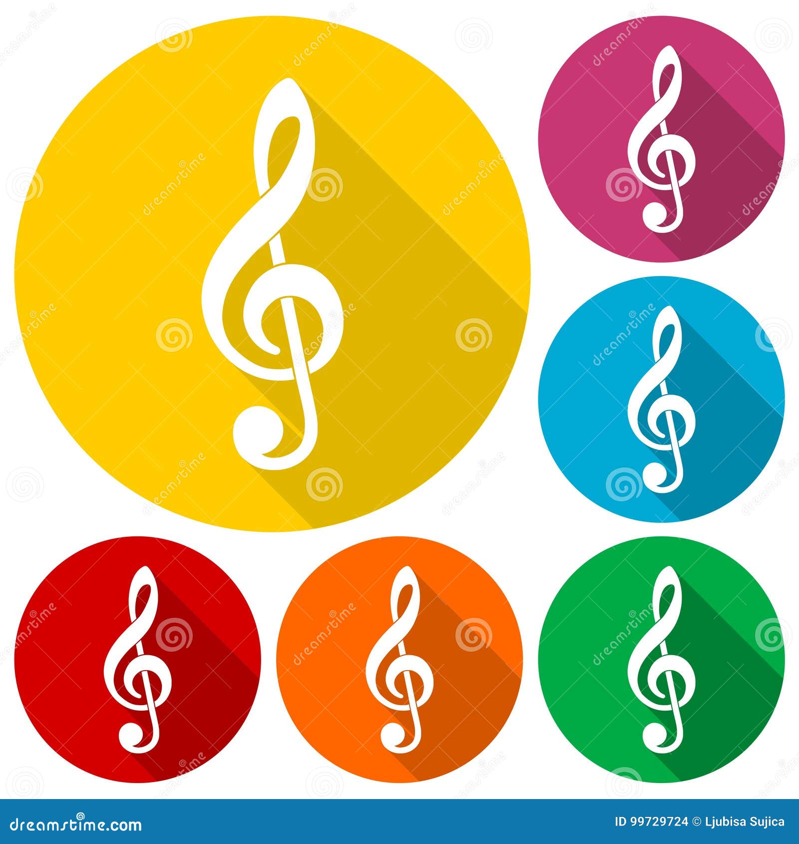 Treble Clef Icons Set with Long Shadow Stock Vector - Illustration of ...