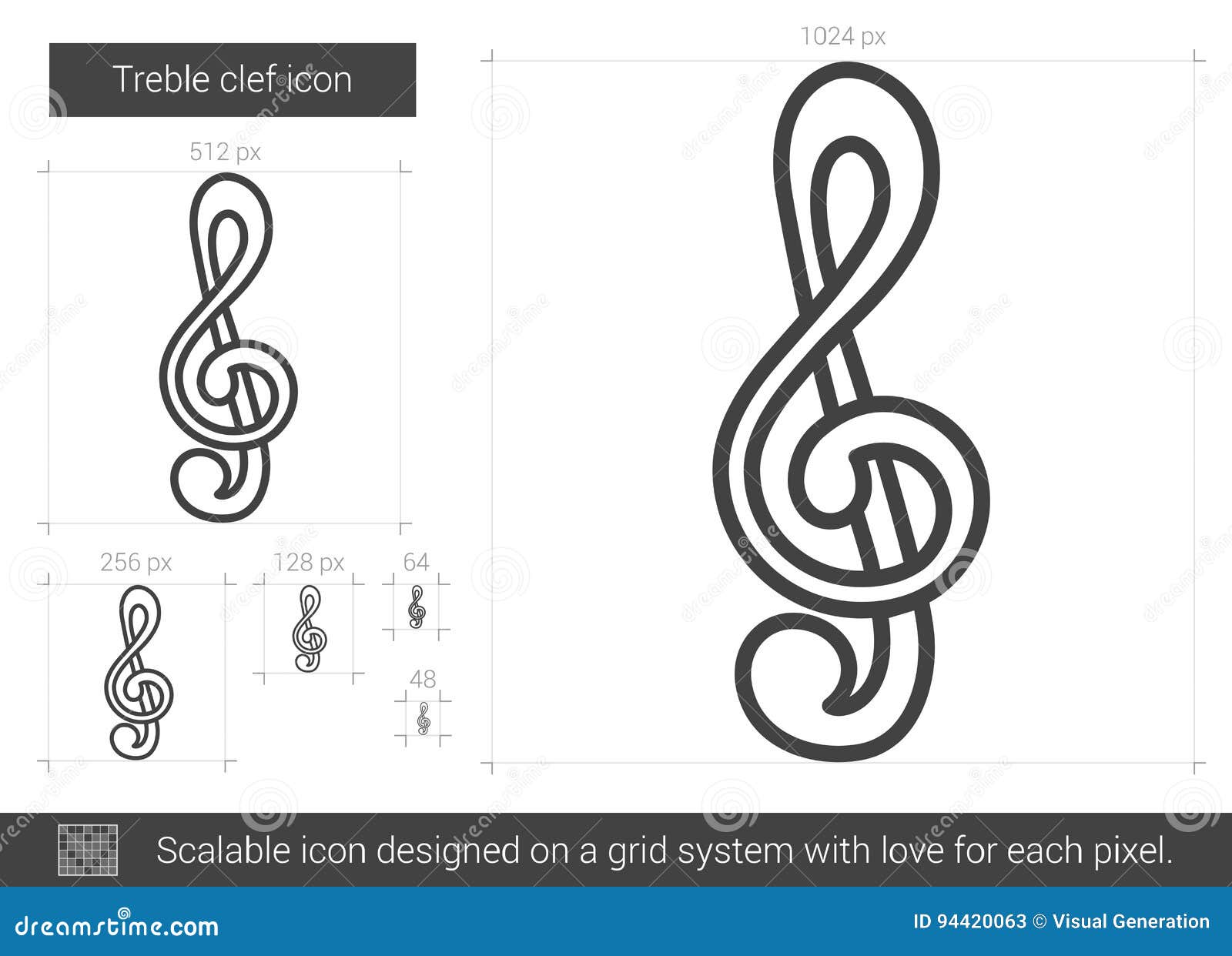 Treble clef line icon. stock vector. Illustration of musician - 94420063