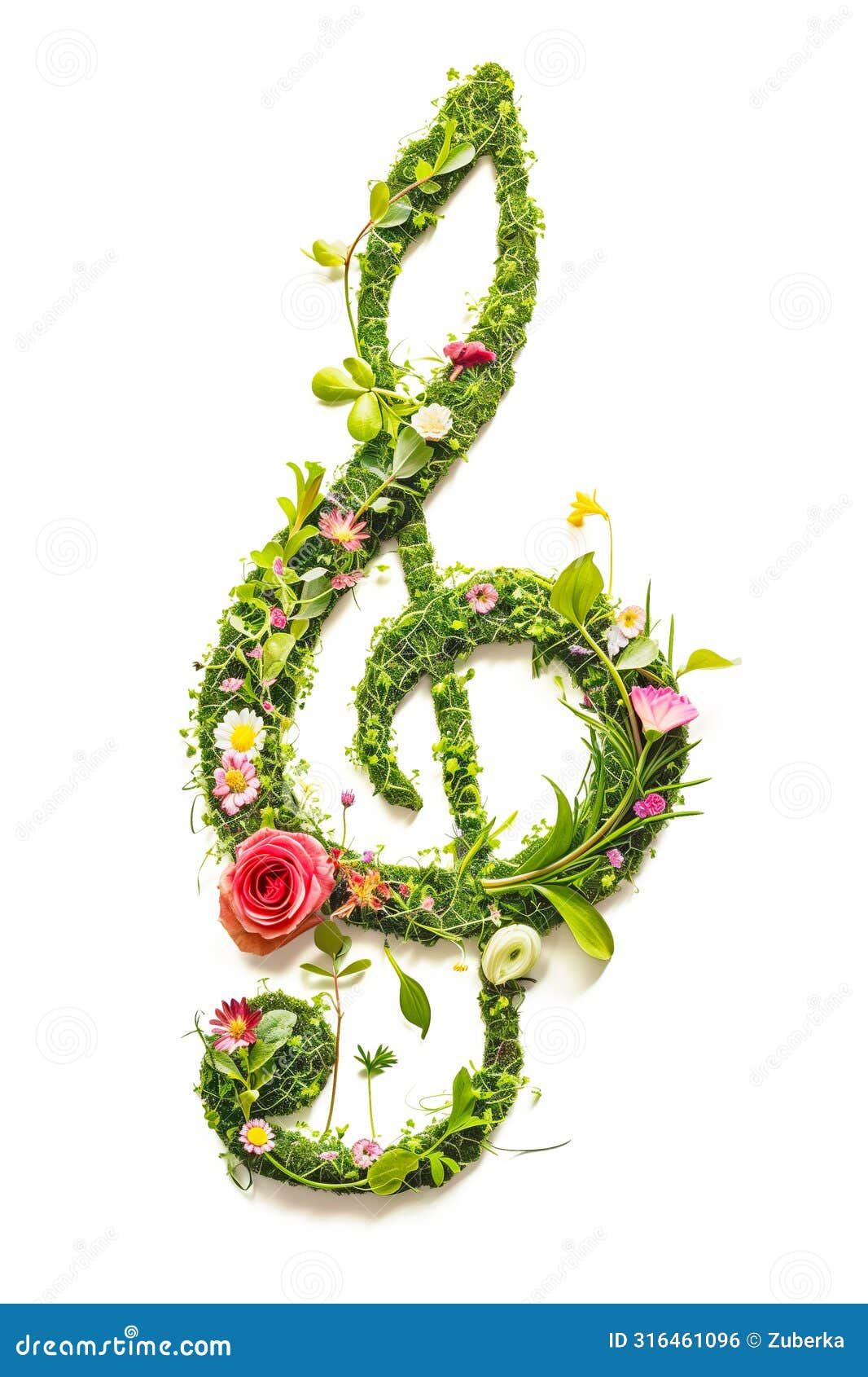 Treble Clef Made of Grass and Flowers Isolated Stock Illustration ...