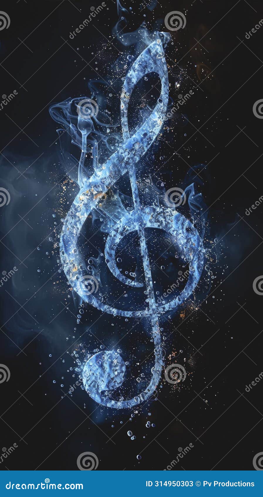 Treble Clef Made of Water Isolated on Black Background. Stock Image ...