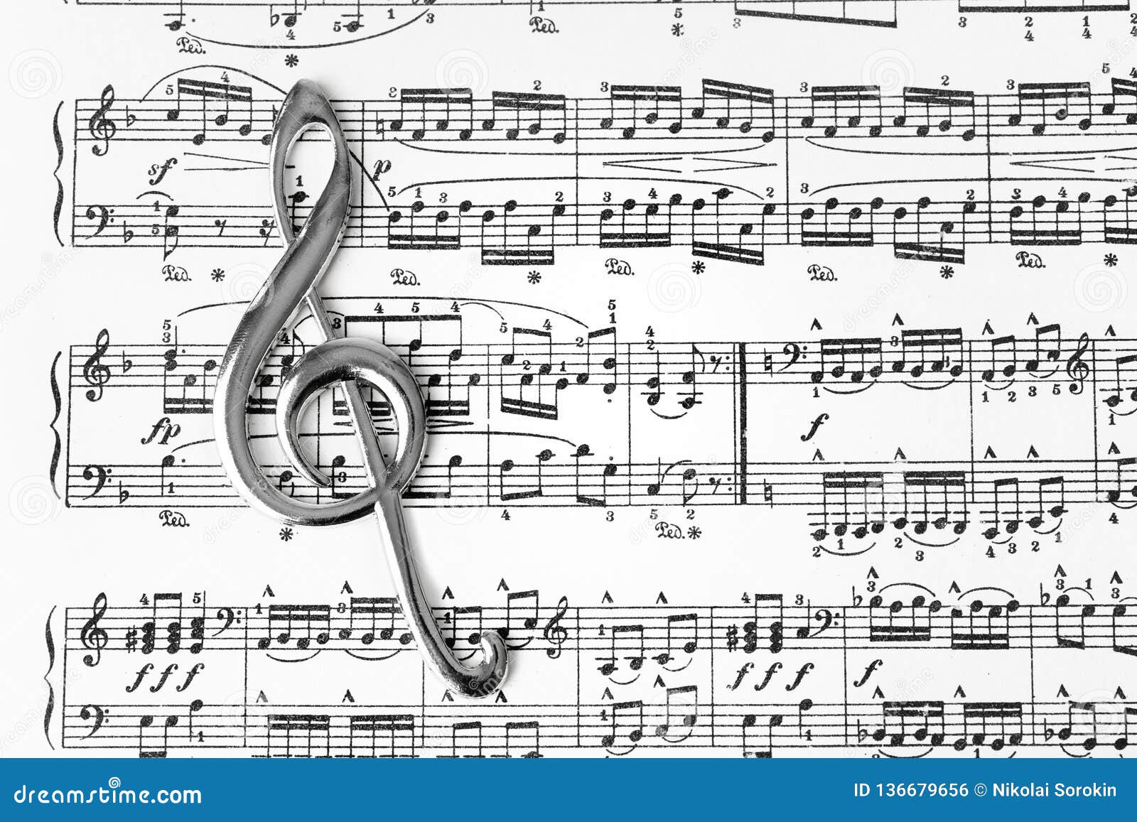 Treble Clef on Music Sheet - Musical Background Stock Photo - Image of ...