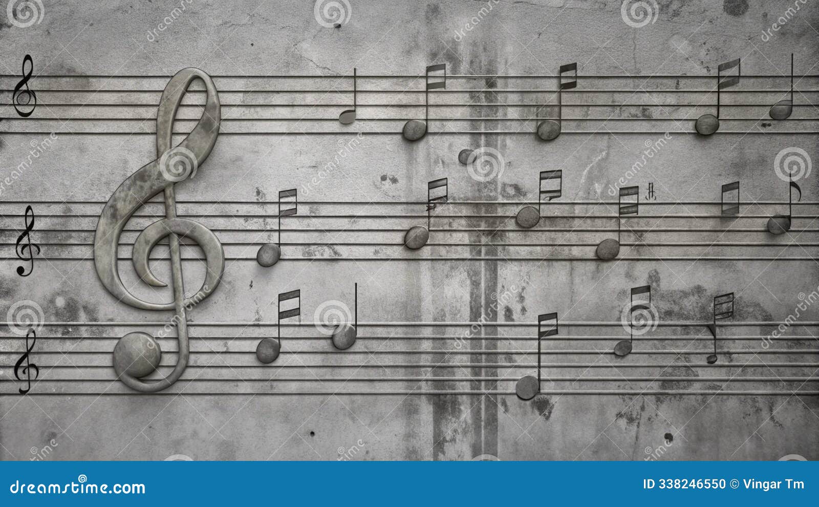 A Treble Clef and Musical Notes on a Gray Background Stock Illustration ...