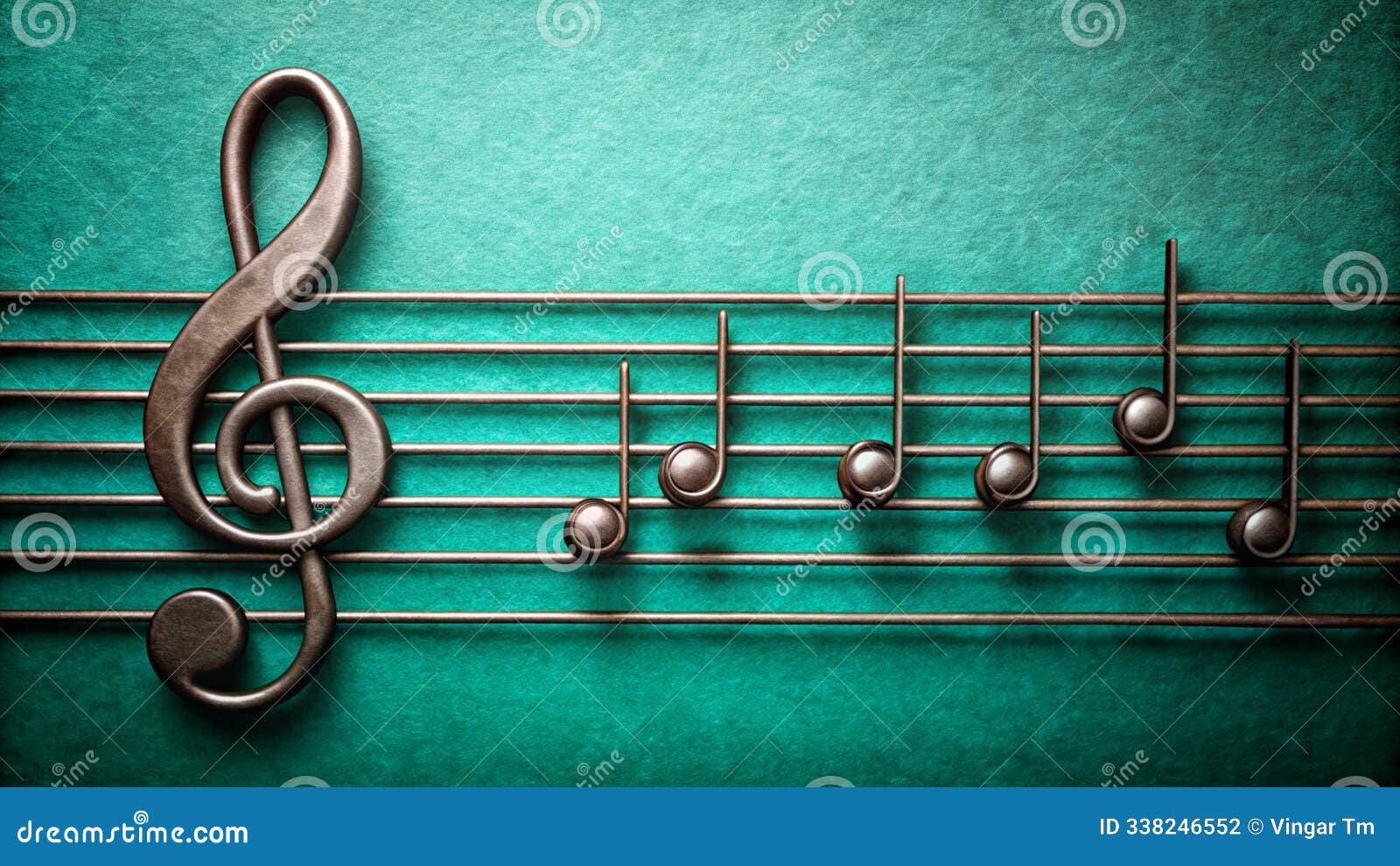 A Treble Clef and Musical Notes on a Staff Against a Turquoise ...