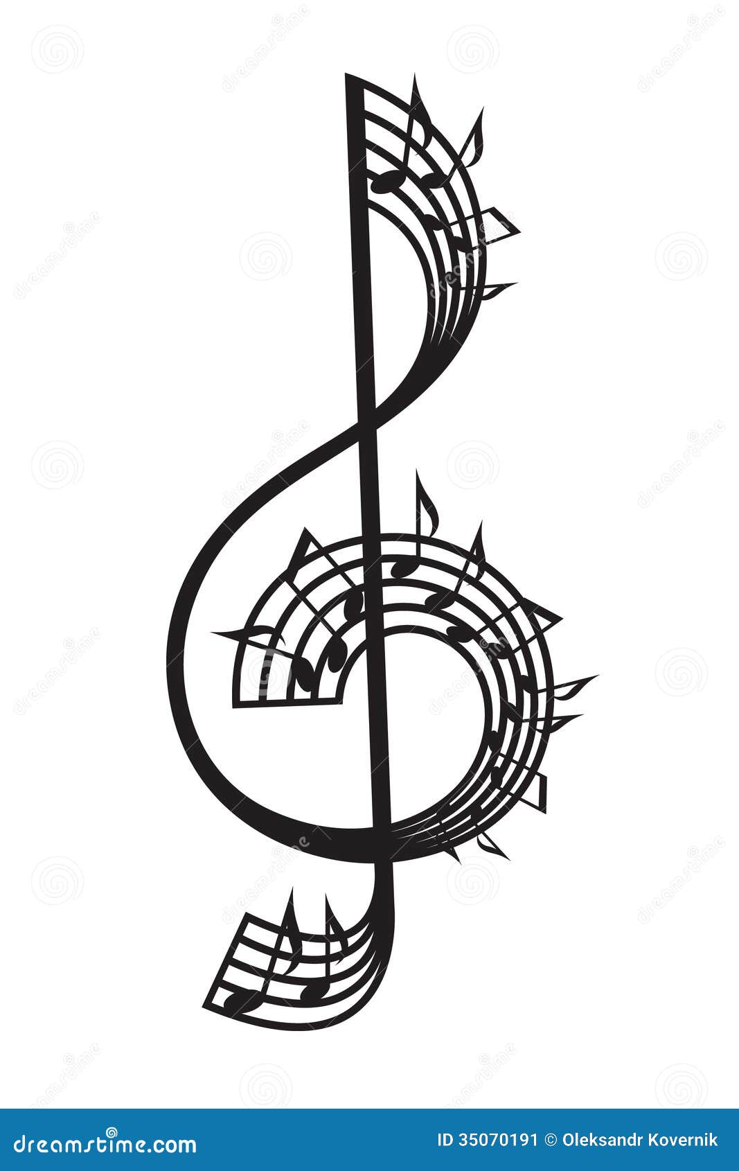 Treble Clef And Notes Cartoon Vector | CartoonDealer.com #35070191