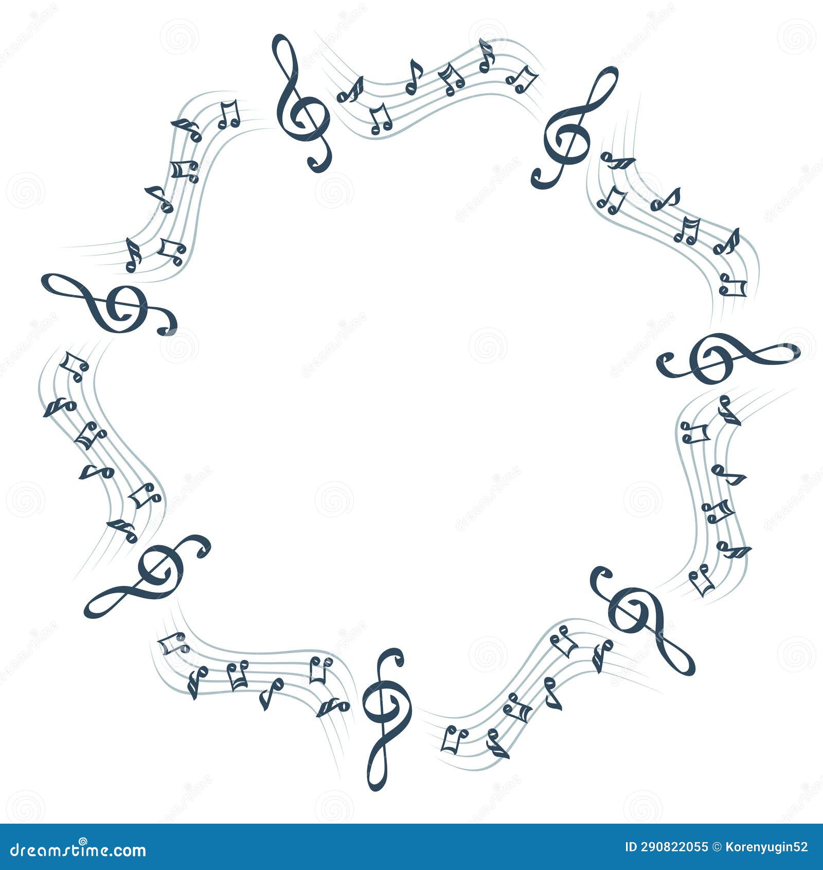 Treble Clef and Notes Music Round Frame Stock Vector - Illustration of ...