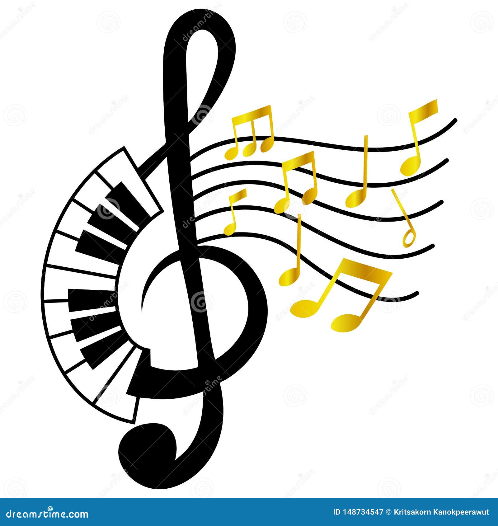 Isolate Treble Clef with Gold Music Note Stock Vector - Illustration of ...