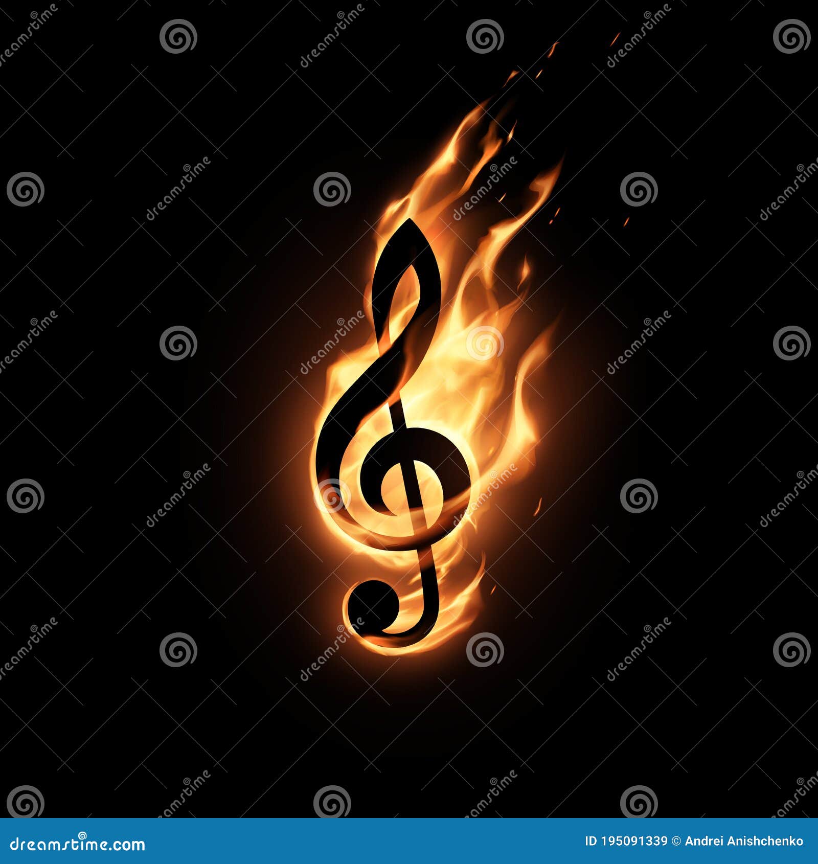 Treble Clef Silhouette in Fire Flames Stock Vector - Illustration of ...
