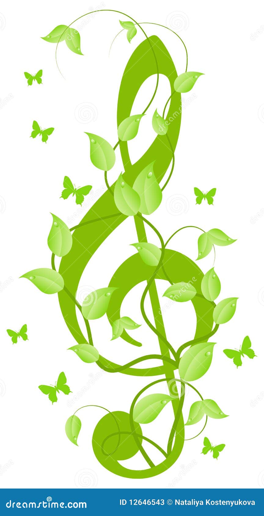 Treble Clef with Small Butterflies Stock Vector - Illustration of green ...