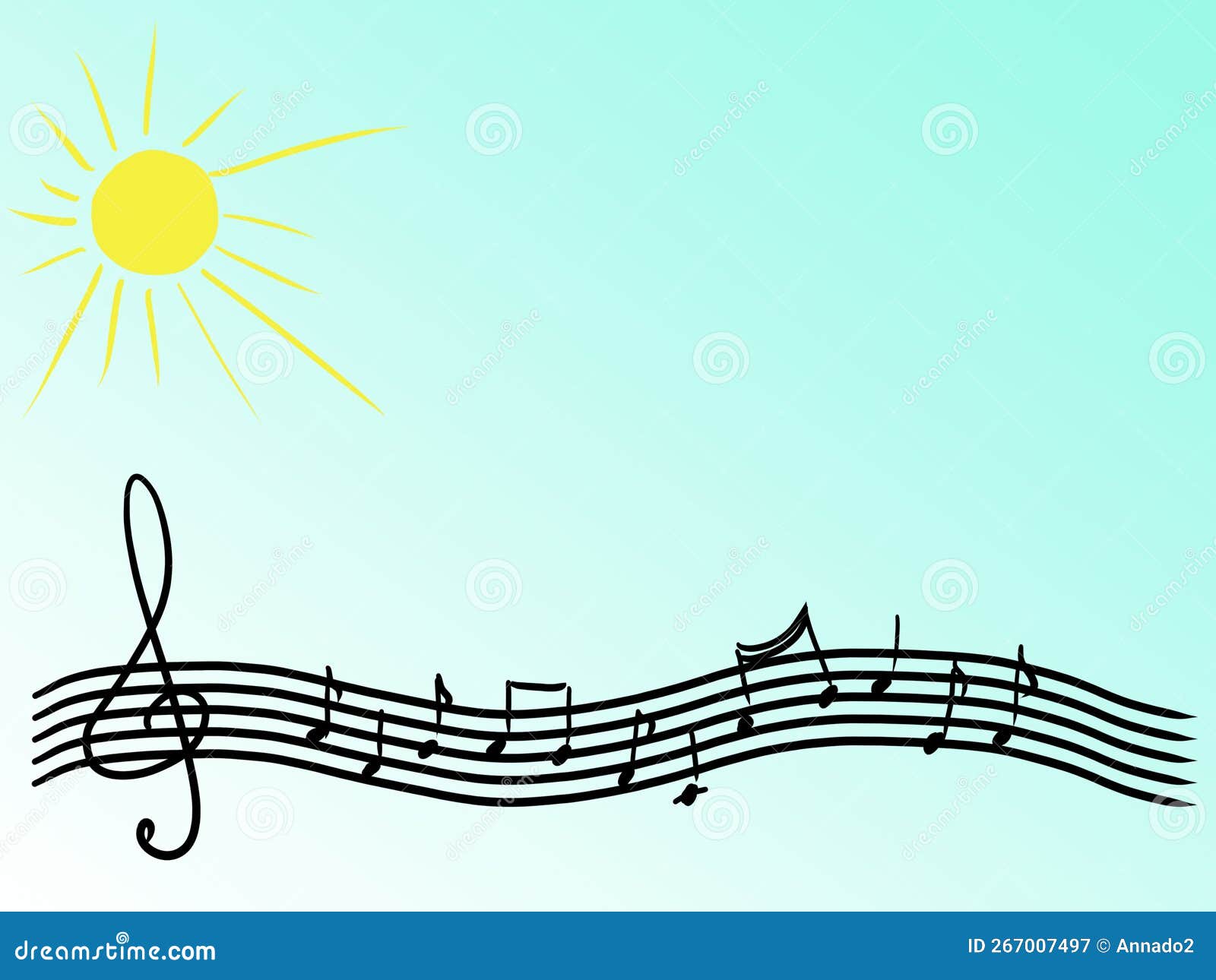 Treble Clef, Sun and Music Notes on Blue Horizontal Background Stock ...