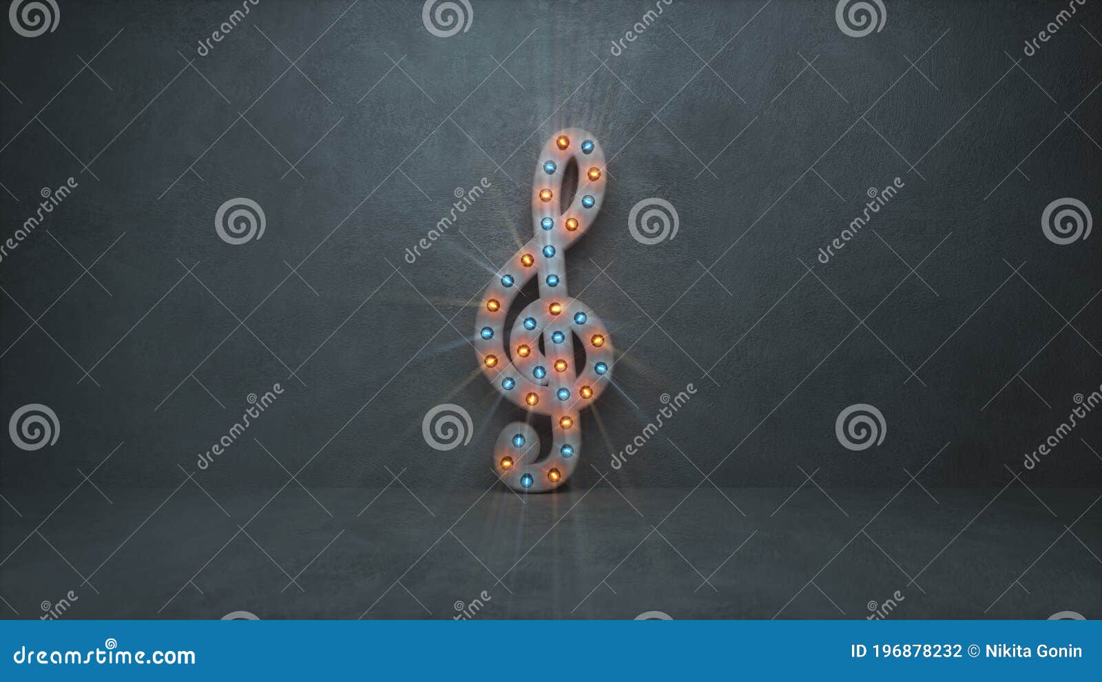 Treble Clef Symbol with Flickering Light Bulbs 3D Render Stock ...