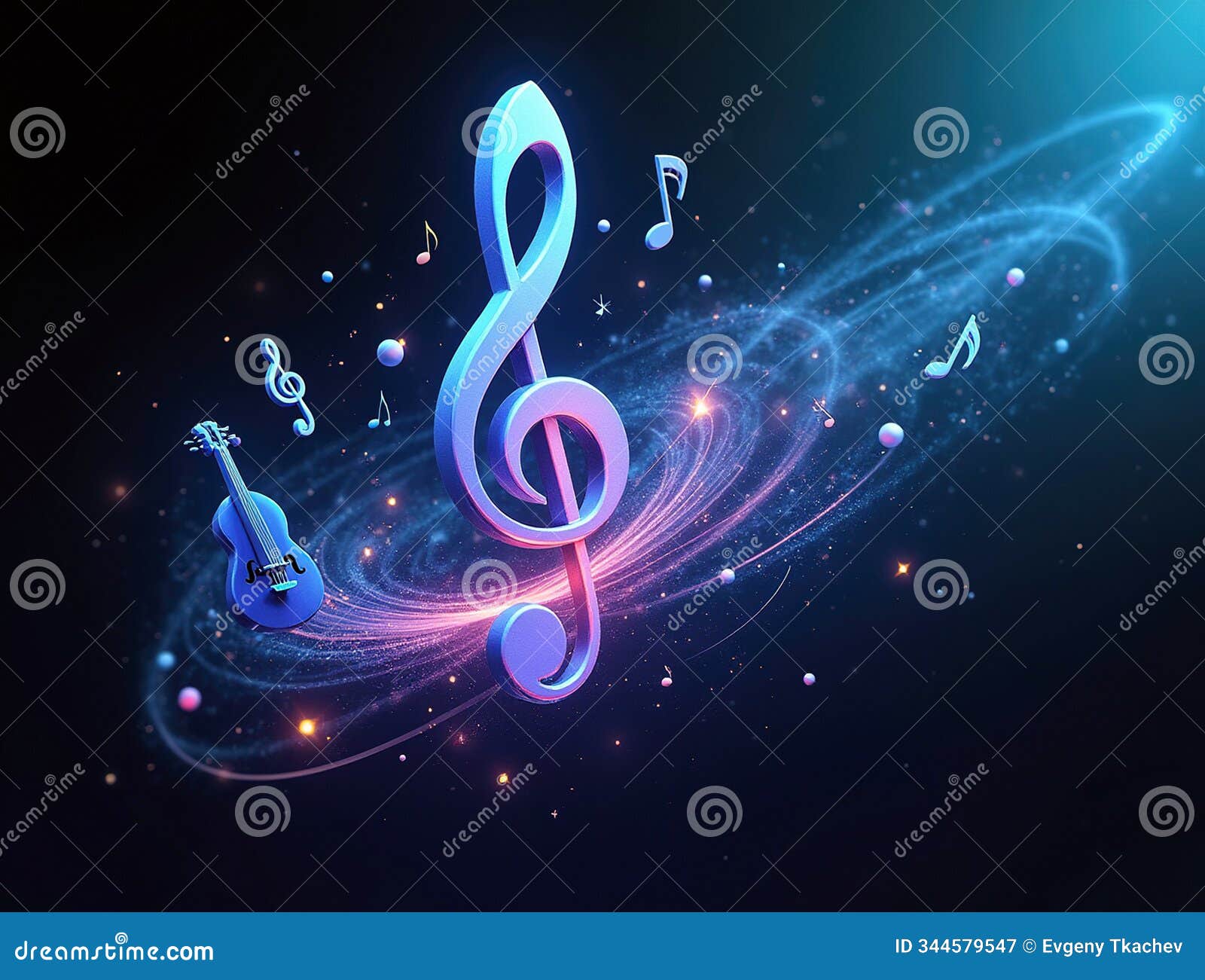 Treble Clef is Symbol of Music - Flying Fluttering Trails Notes Musical ...