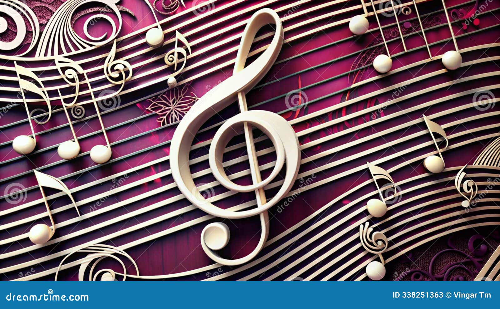 A Treble Clef Symbol on a Musical Staff with Flowing Lines and Notes ...