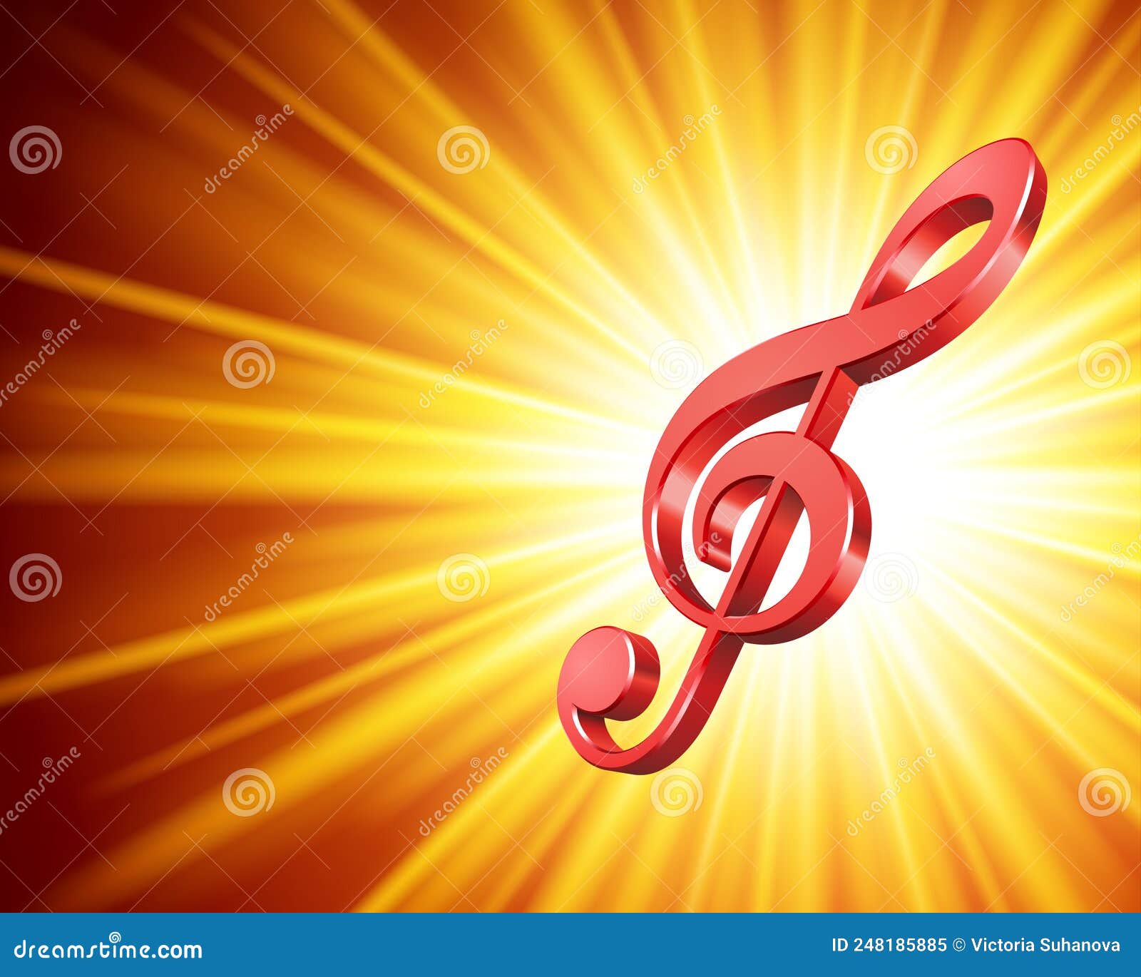Treble Musical Clef 3d Bright Blue Flash Vector. Note Red Rays is ...