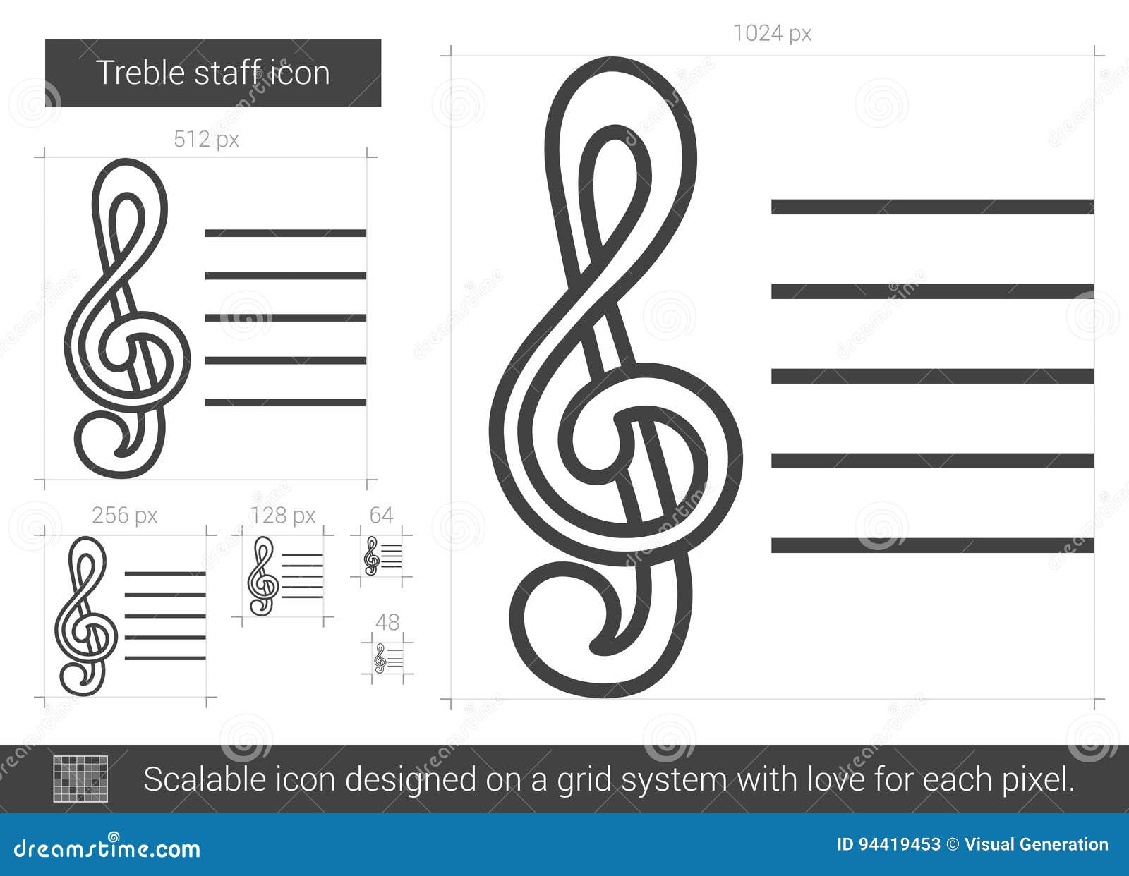 Treble staff line icon. stock vector. Illustration of musician - 94419453