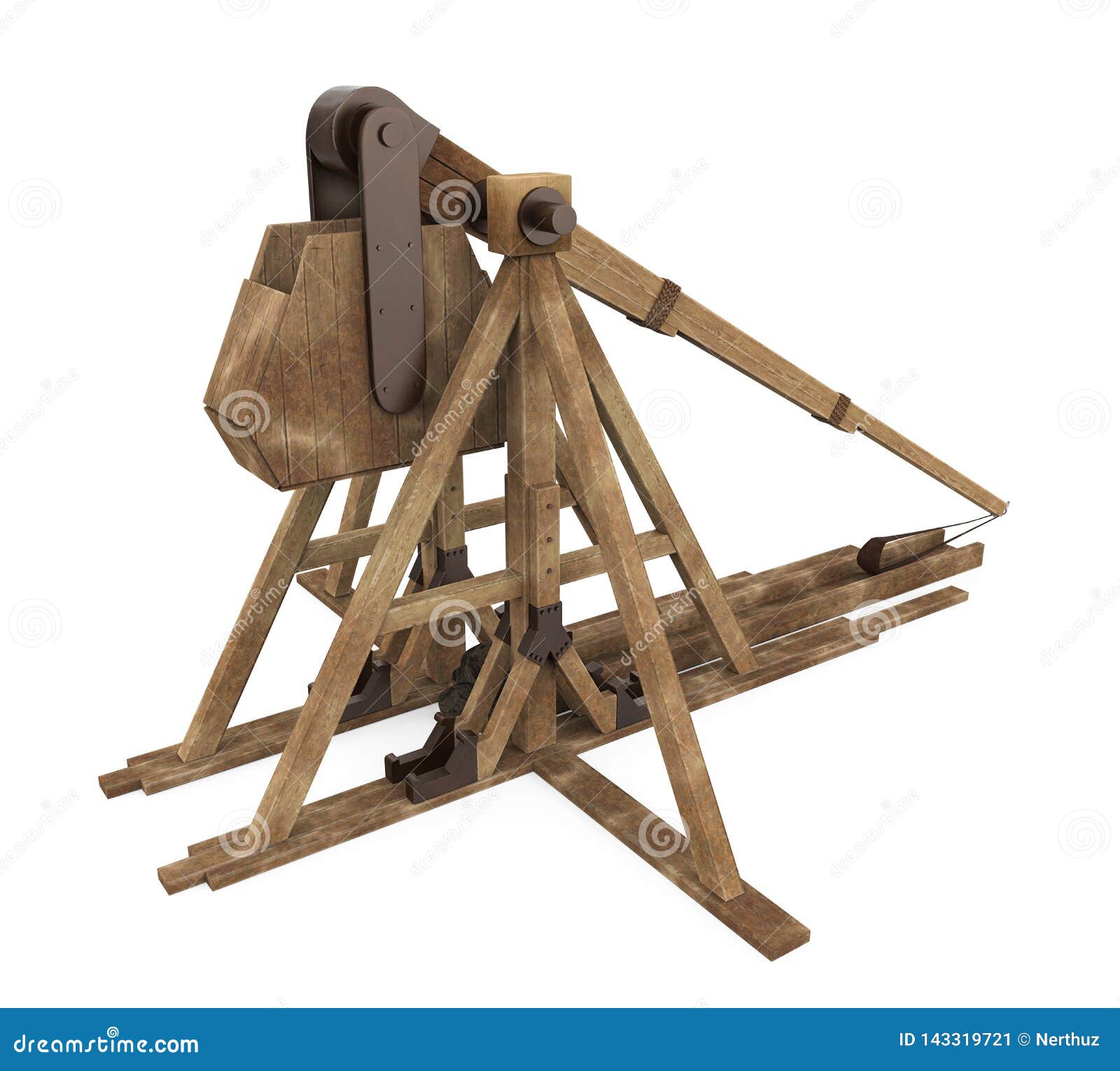 Medieval Trebuchet Isolated On White Background. 3D Illustration ...